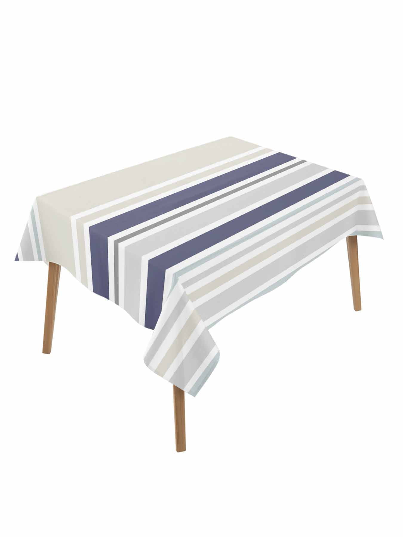 Beige Stripe Table Cloth, Modern Abstract Art Navy Blue Striped Rustic ...