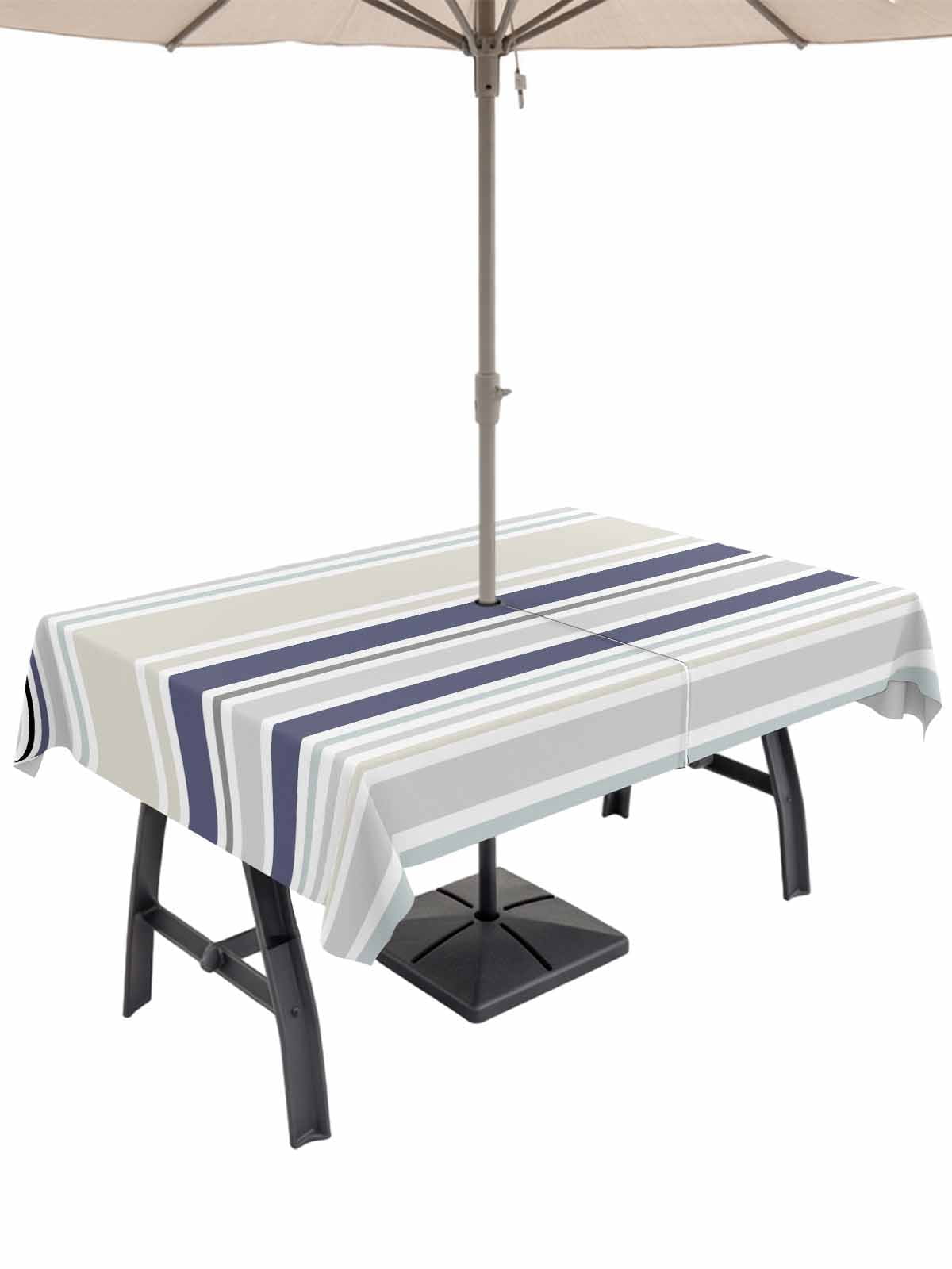 Beige Stripe Table Cloth Rectangle Outdoor Tablecloth, Modern Abstract ...
