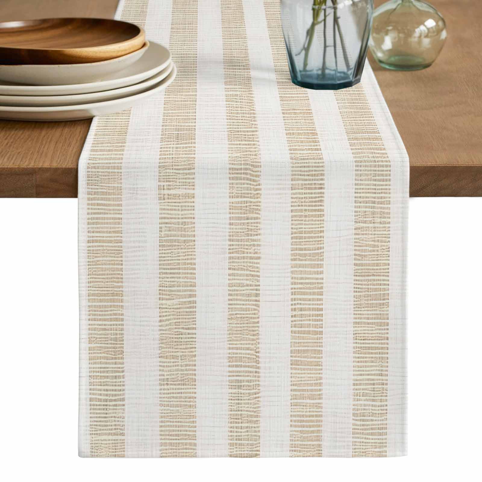 Beige Stripe Table Runner, Vintage Country Geometric Linen Texture ...