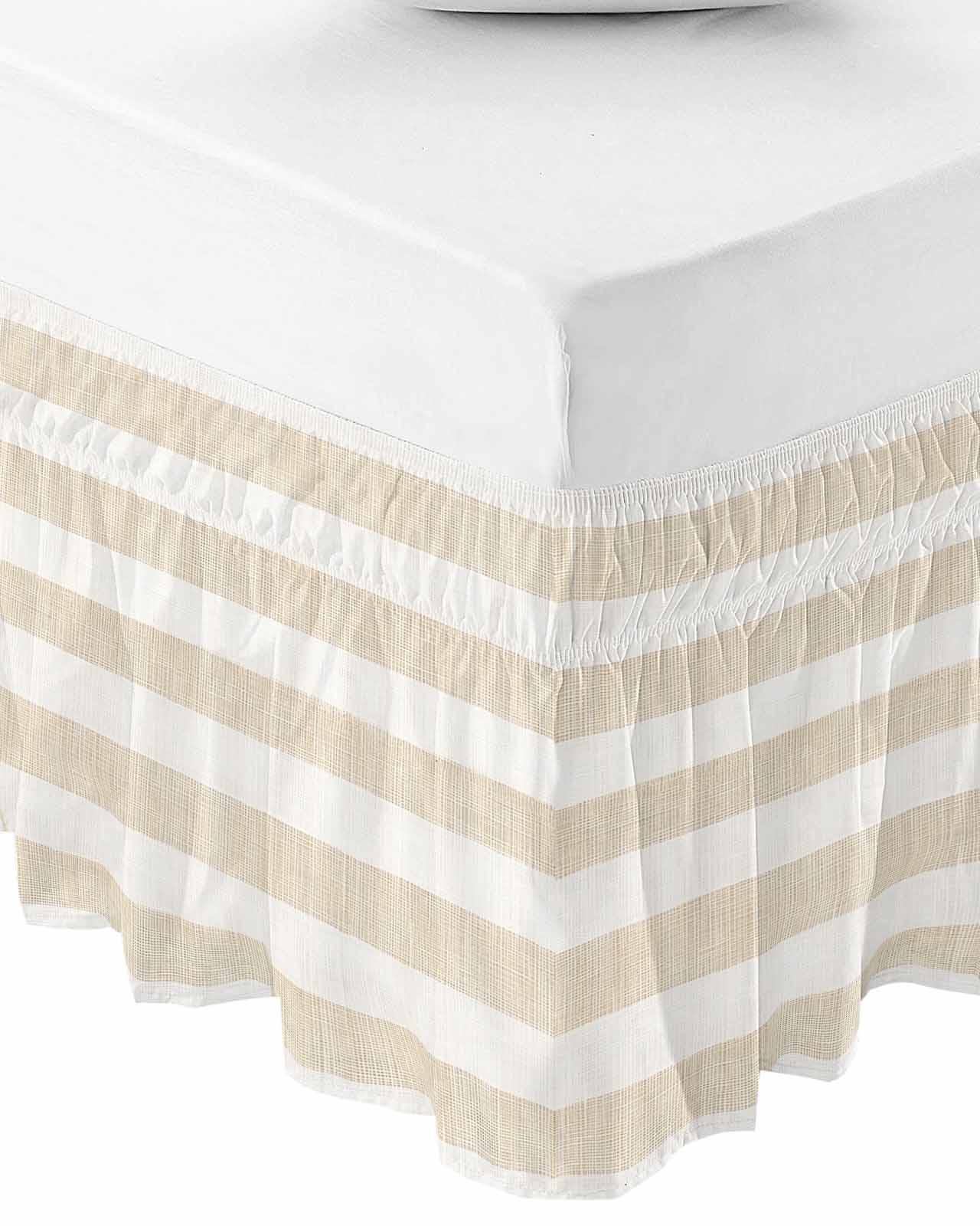 Beige Stripe Wrap Around Bed Skirts for Queen Bed 16" Drop,Bed Skirt ...