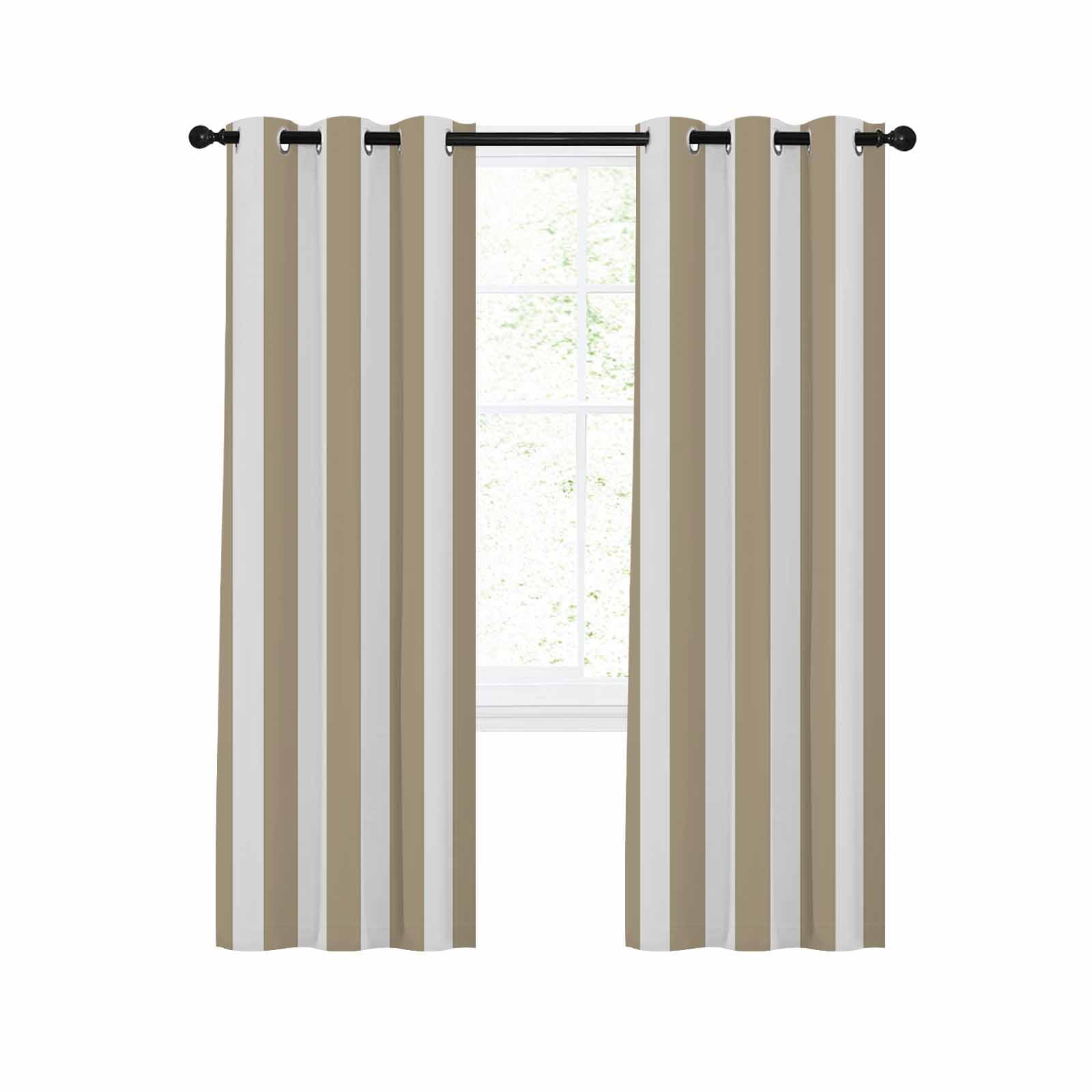 Beige Striped Blackout Curtains 54 Inches Long for Bedroom, Modern ...