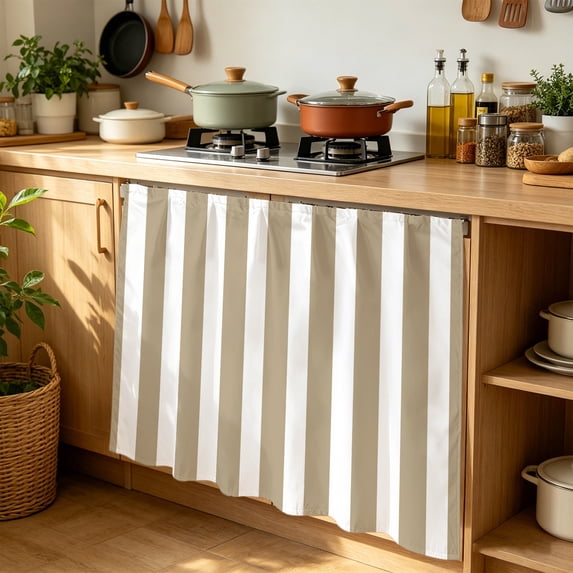 Beige Striped Cabinet Curtains 35''x35'', Modern Farmhouse Beige White ...
