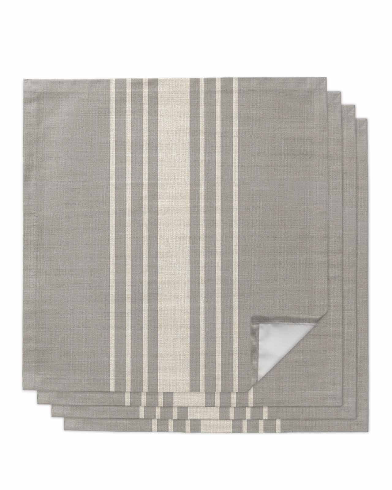 Beige Striped Cloth Napkins Set of 4 Reusable Dinner Napkins, Grey ...