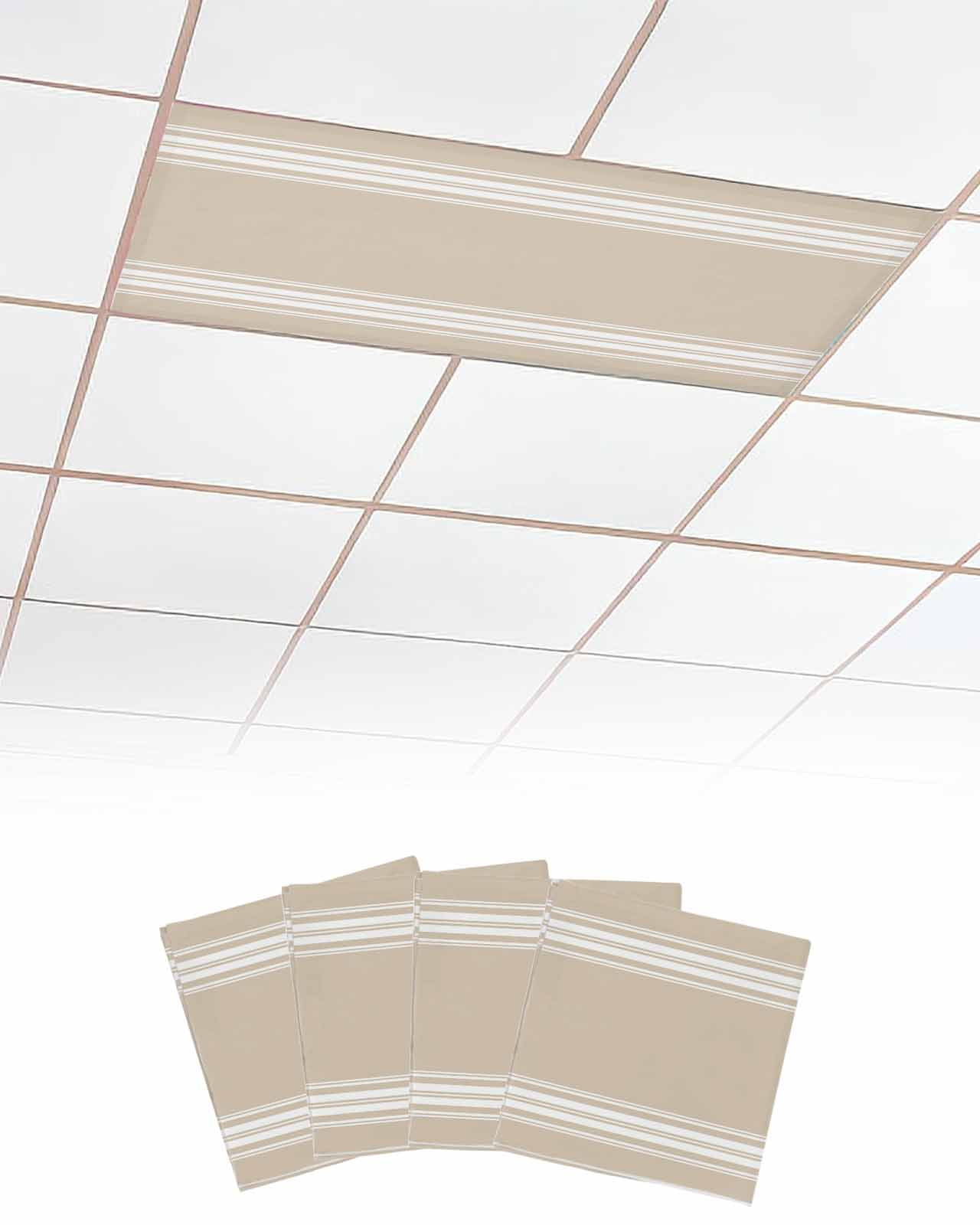 Beige Striped Fluorescent Light Covers for Ceiling Lights 4x2 feet,4 ...