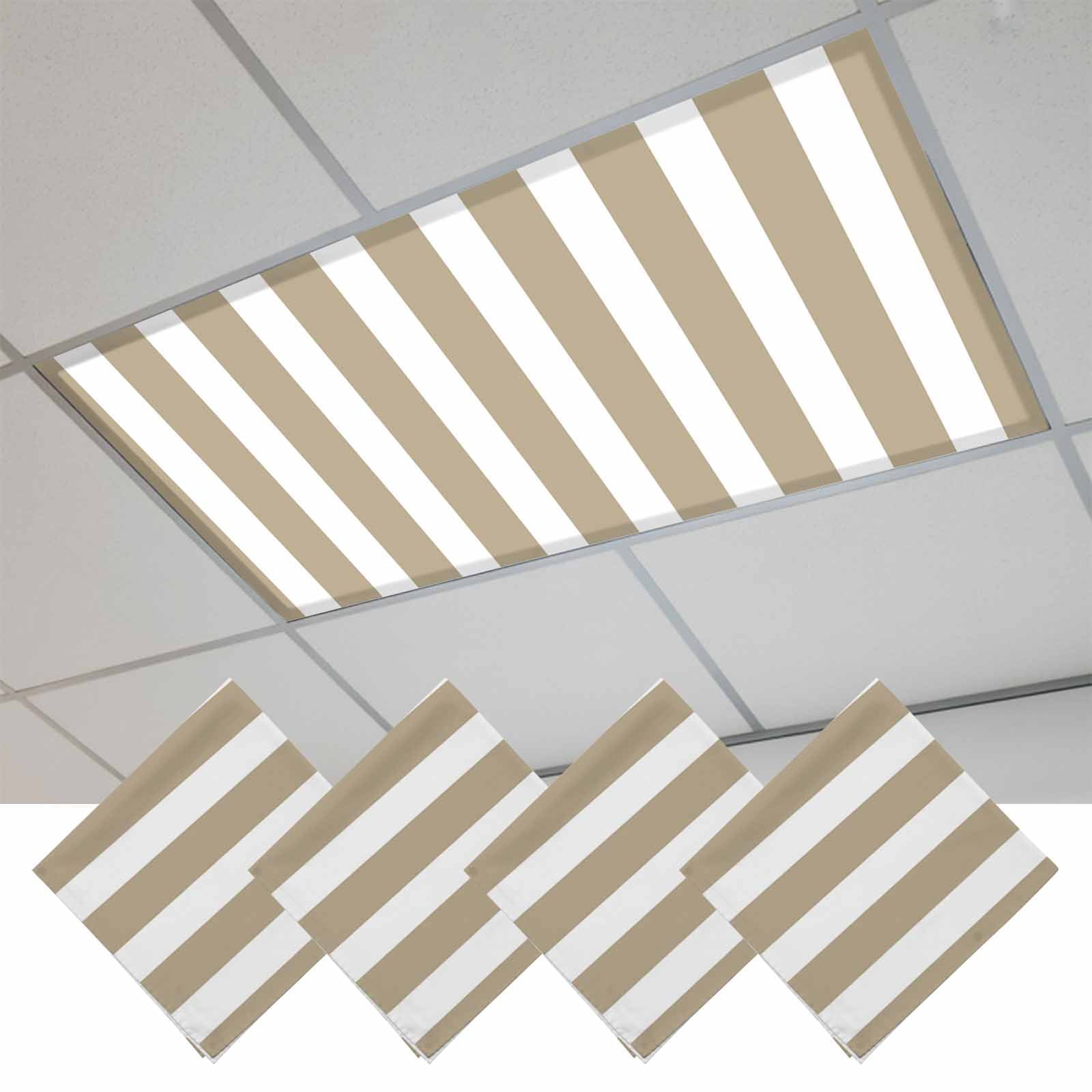 Beige Striped Fluorescent Light Covers, Modern Farmhouse Beige White ...