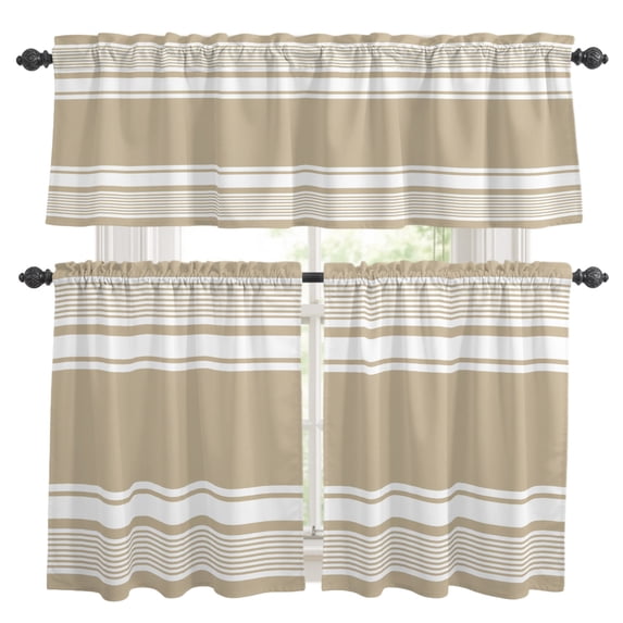 Beige Striped Kitchen Curtains and Valances Set, Modern Farmhouse ...