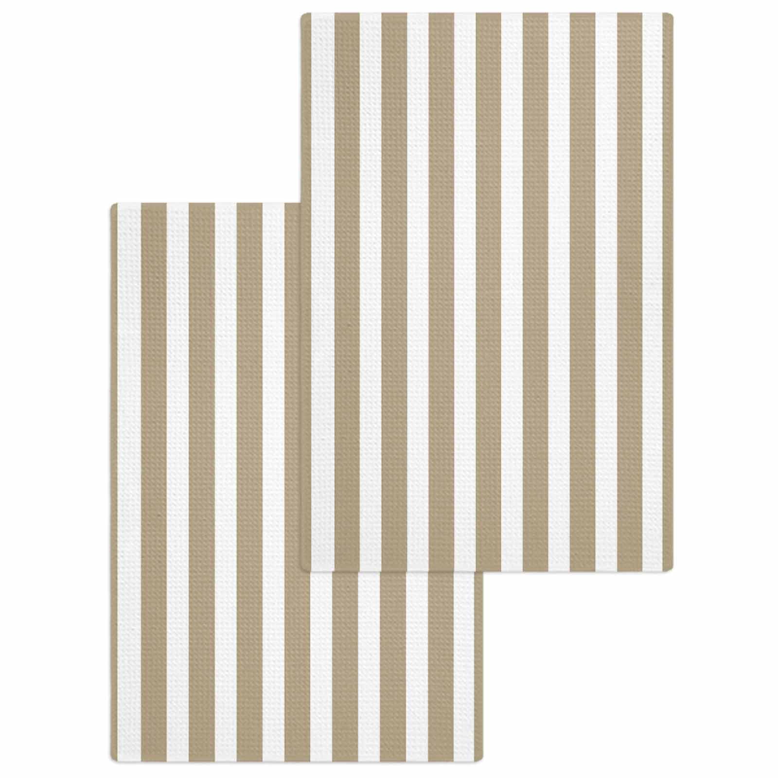 Beige Striped Kitchen Dish Towels for Drying Dishes Set of 2, Modern ...