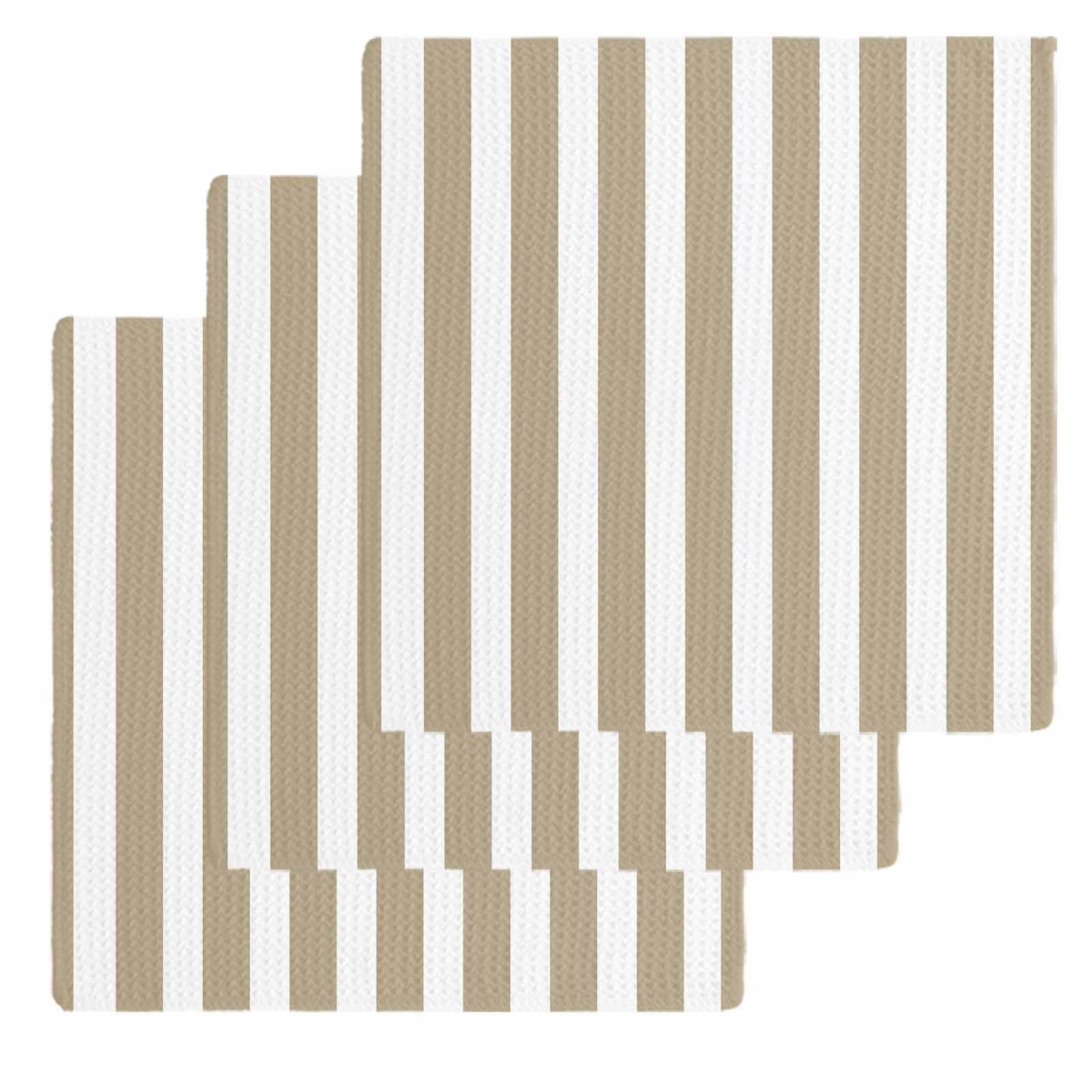Beige Striped Kitchen Dish Towels for Drying Dishes Set of 3, Modern ...