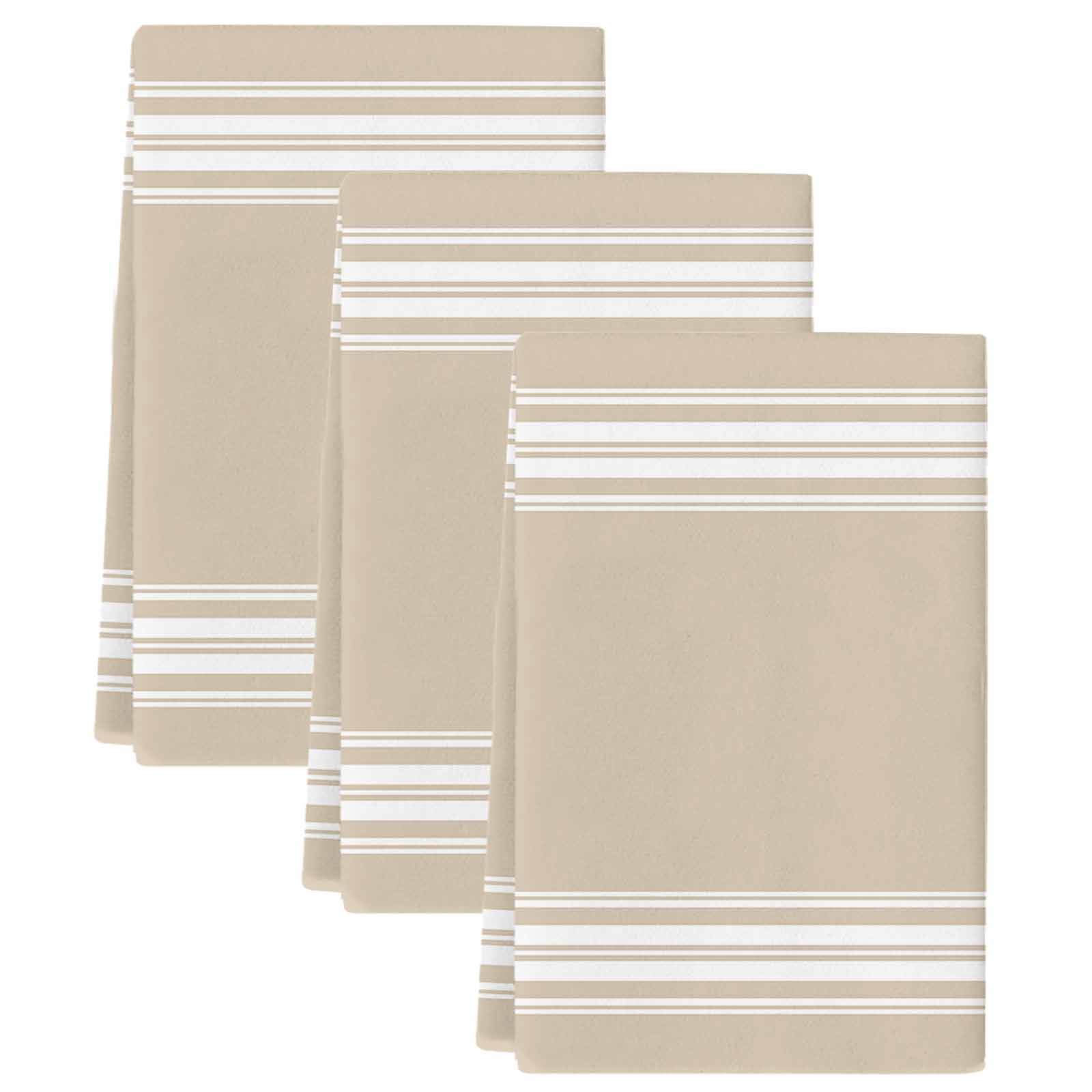 Beige Striped Kitchen Towels Set of 3,Absorbent Microfiber Dish Tea ...