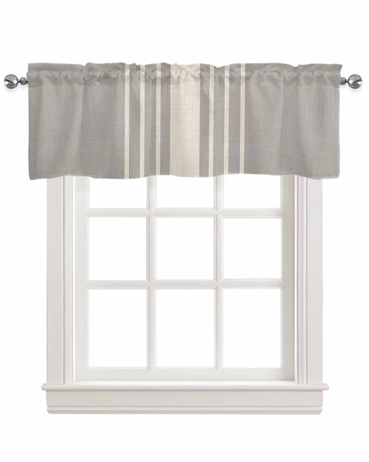 Beige Striped Kitchen Valances for Windows Farmhouse Linen Window ...