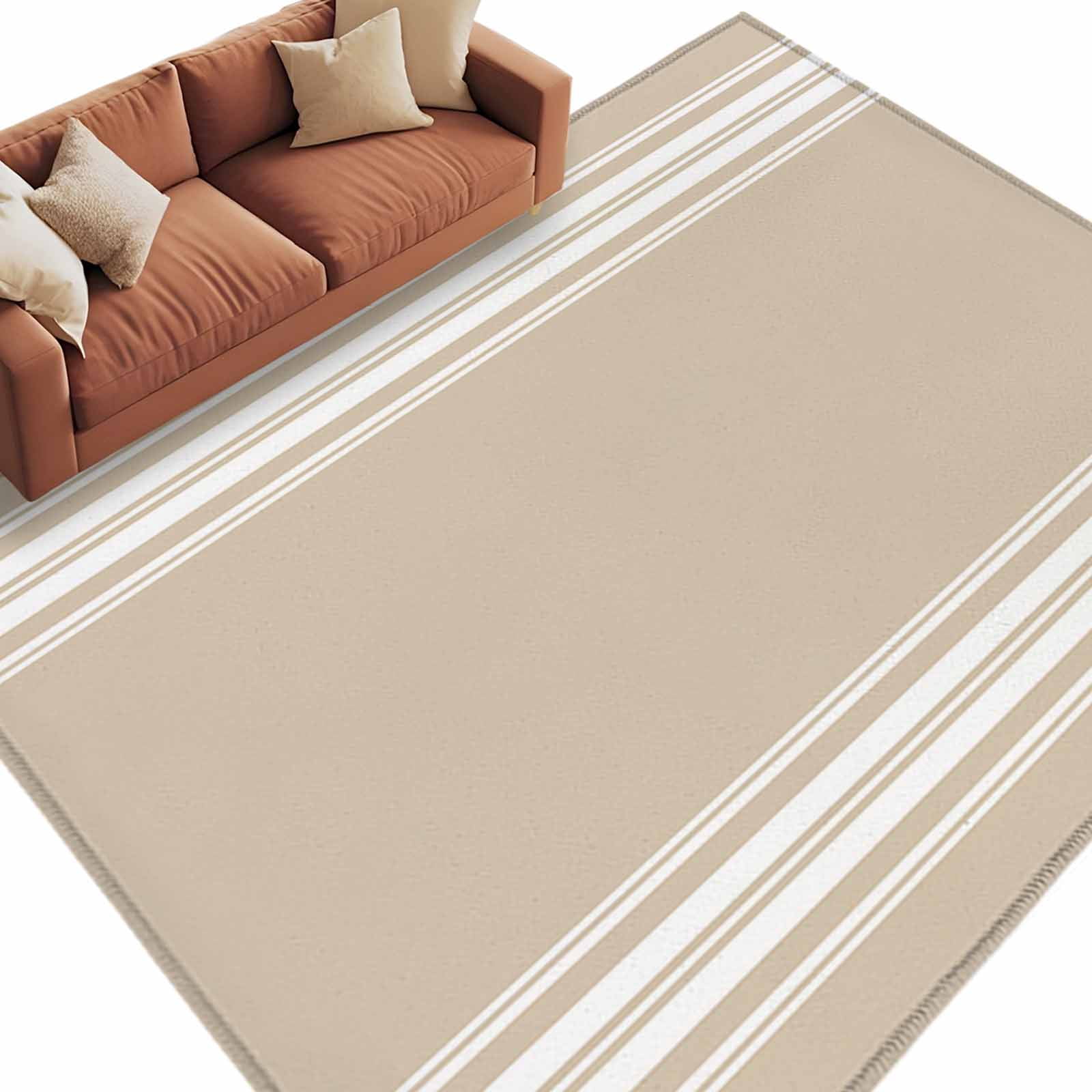 Beige Striped Large Area Rugs for Bedroom Living Room, Non Slip Carpet ...