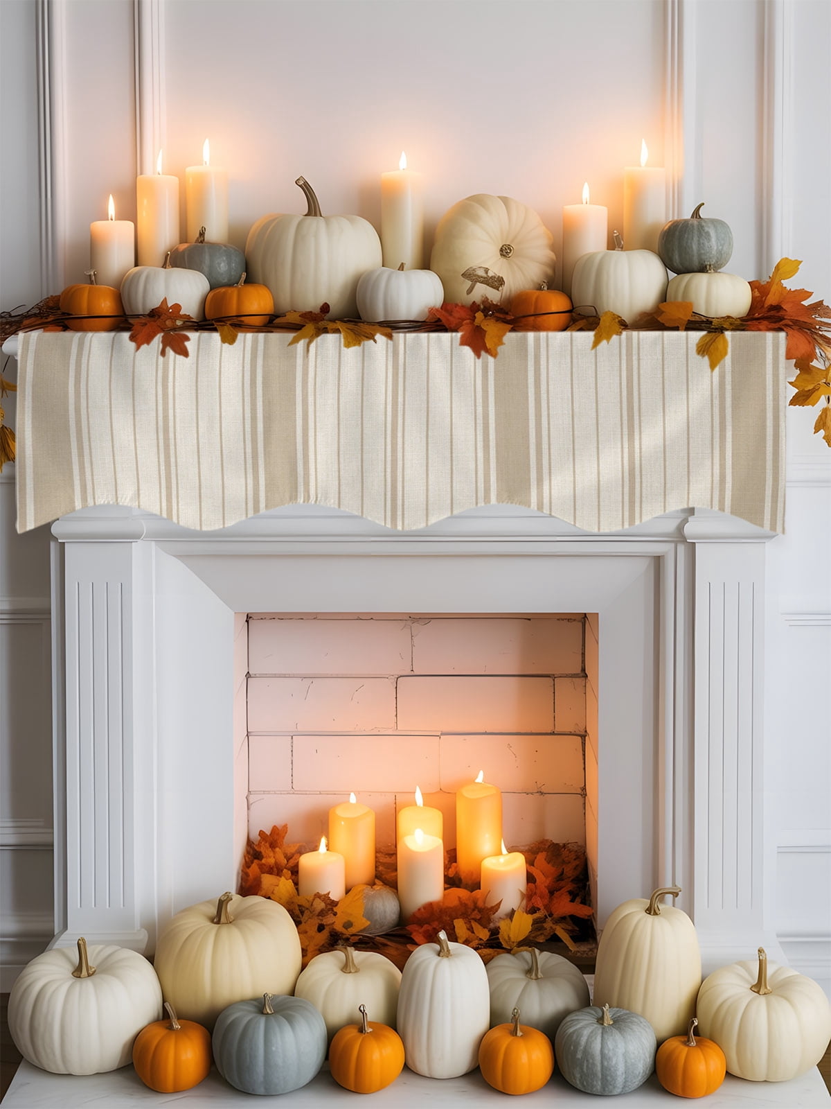 Beige Striped Mantel Scarf for Fireplace 70 x 17 inches Minimalist Art ...