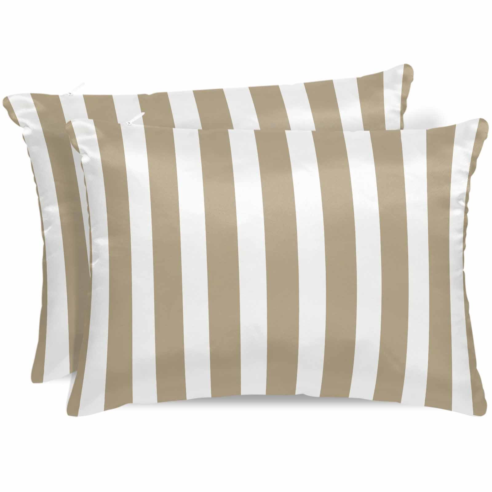 Beige Striped Pillow Cases King Size Set of 2, Smooth Satin Pillowcase ...