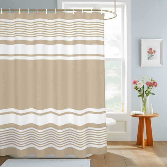 Beige Striped Shower Curtain, Modern Farmhouse Stripe Minimalist ...