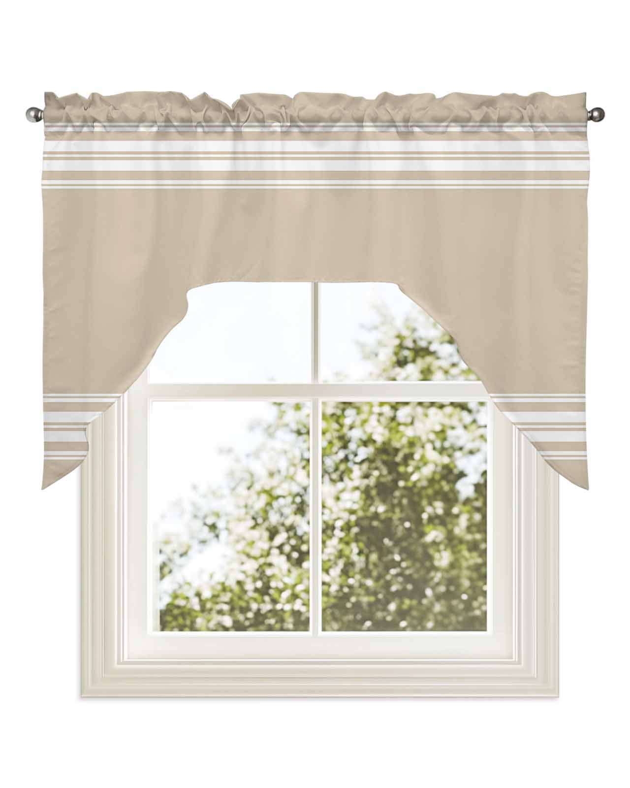 Beige Striped Swag Valance for Windows 56'' x 36'', Farmhouse Luxurious ...