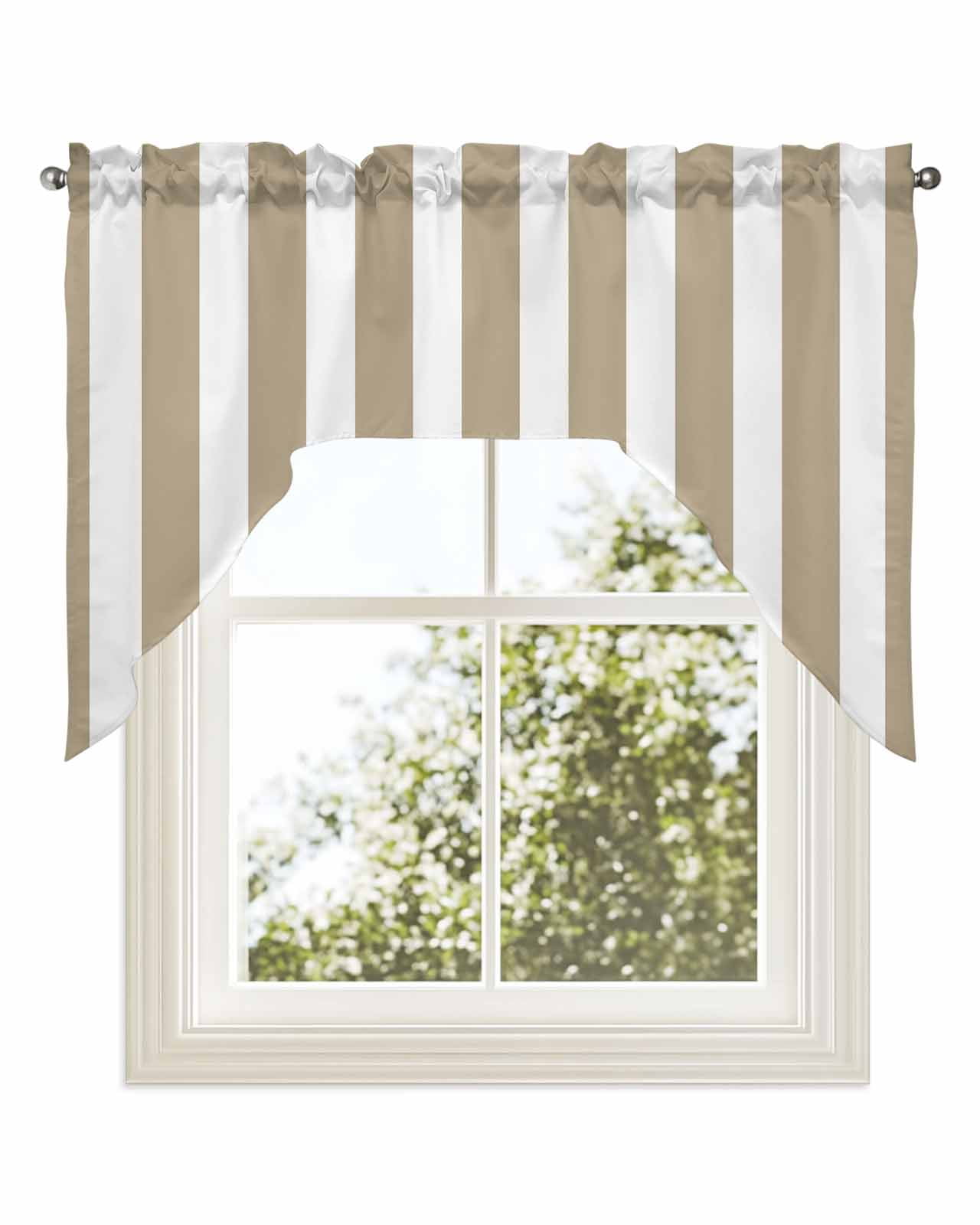 Beige Striped Swag Valance for Windows 56'' x 36'', Modern Farmhouse ...