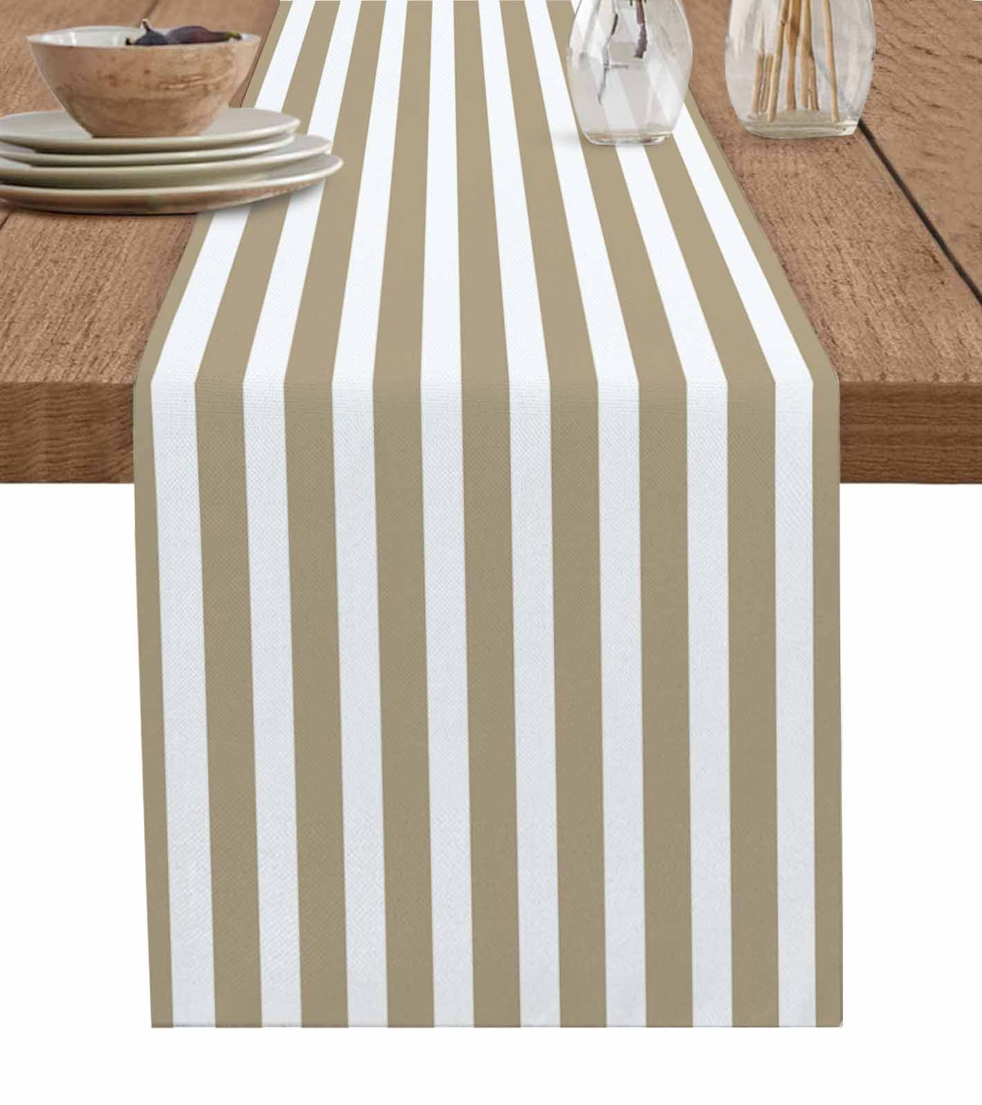 Beige Striped Table Runner Modern Farmhouse Beige White Stripes ...