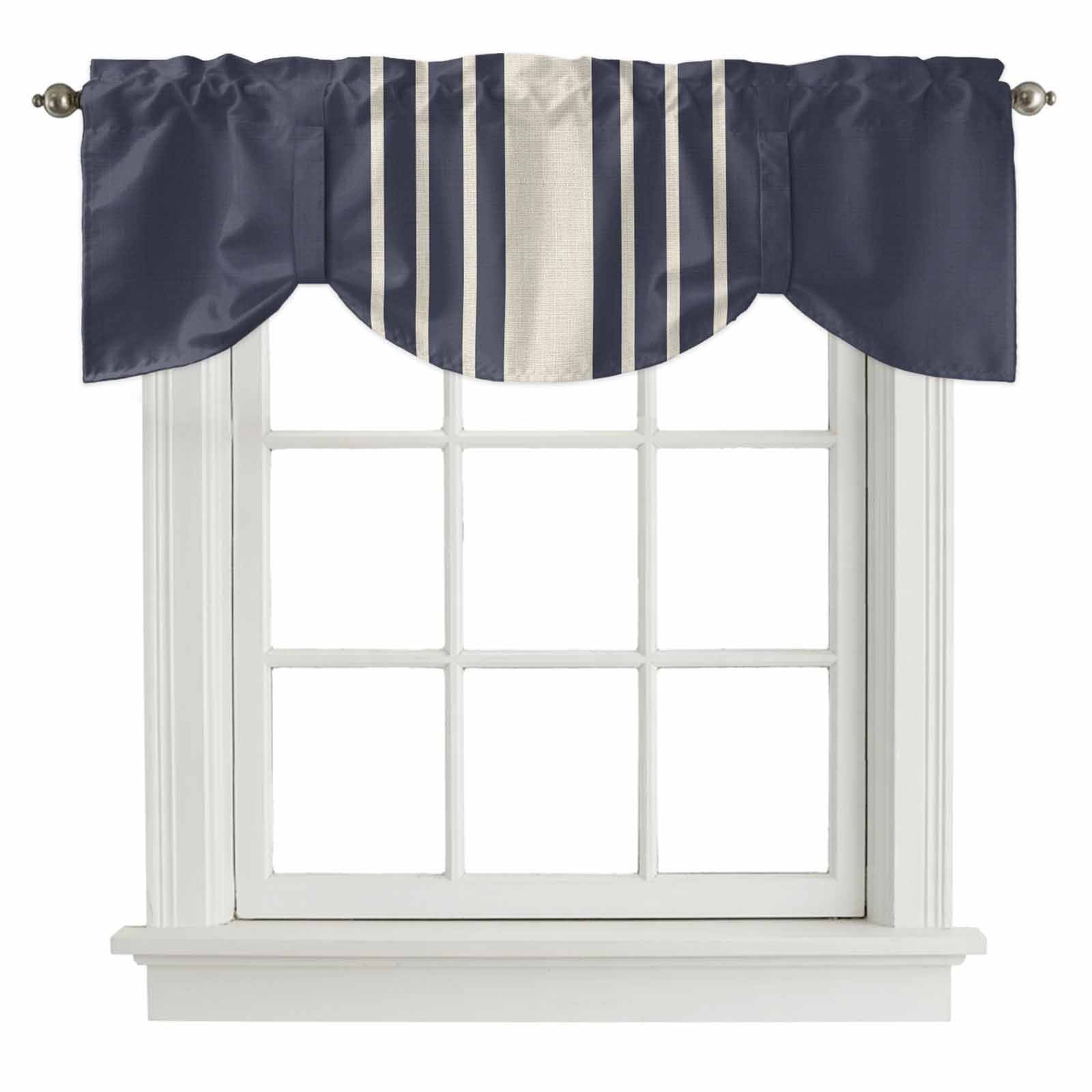 Beige Striped Tie Up Valance Curtains for Windows, Kitchen Curtains ...
