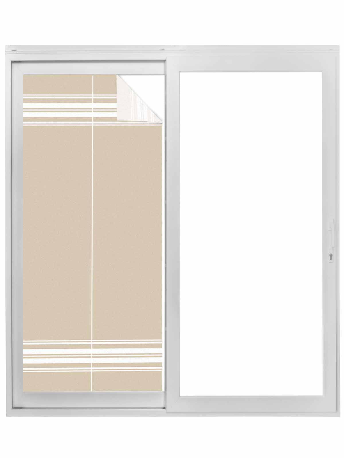 Beige Striped Window Privacy Film, Farmhouse Luxurious White Stripes ...