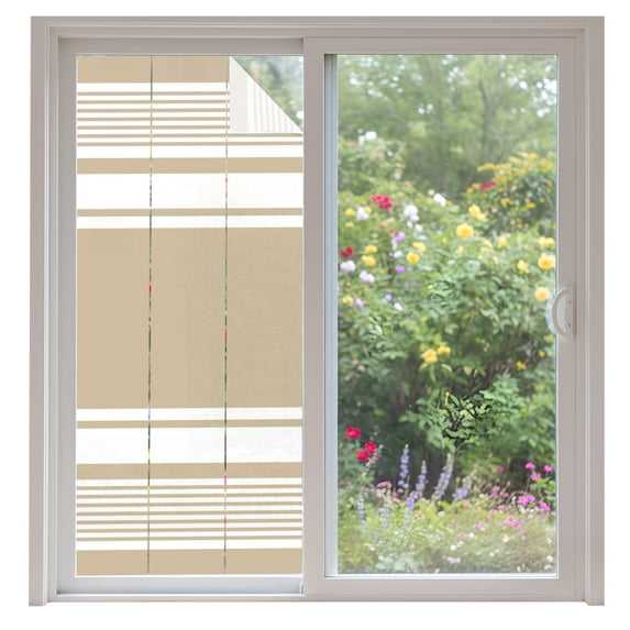 Beige Striped Window Privacy Film Modern Farmhouse Stripe Minimalist ...