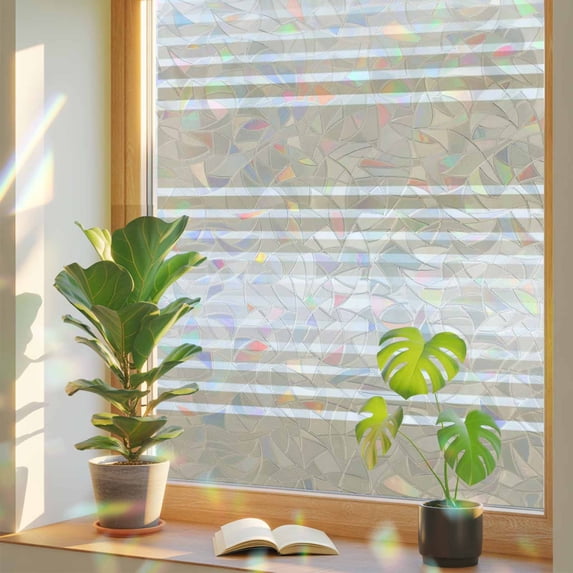 Beige Striped Window Privacy Film Rainbow Static Cling Stain Glass ...