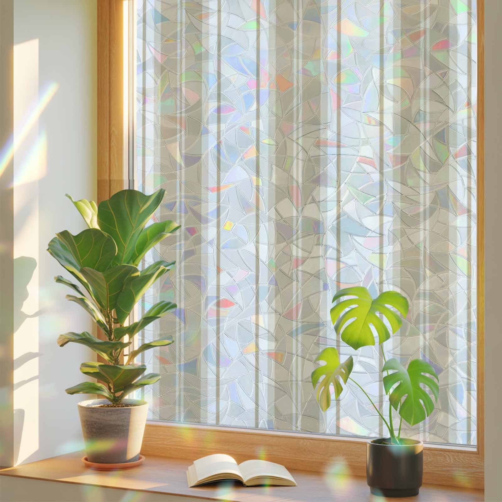 Beige Striped Window Privacy Film Rainbow Static Cling Stain Glass ...