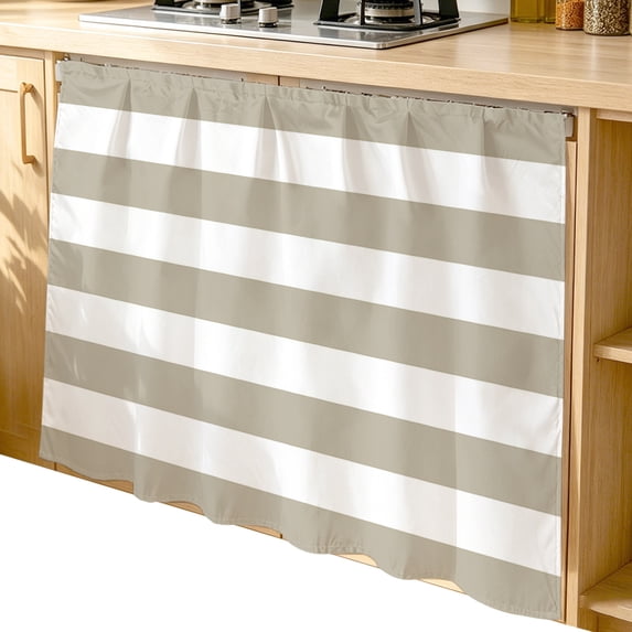 Beige Stripes Cabinet Curtains 35"W x 35"L, Dustproof Sink Skirt ...