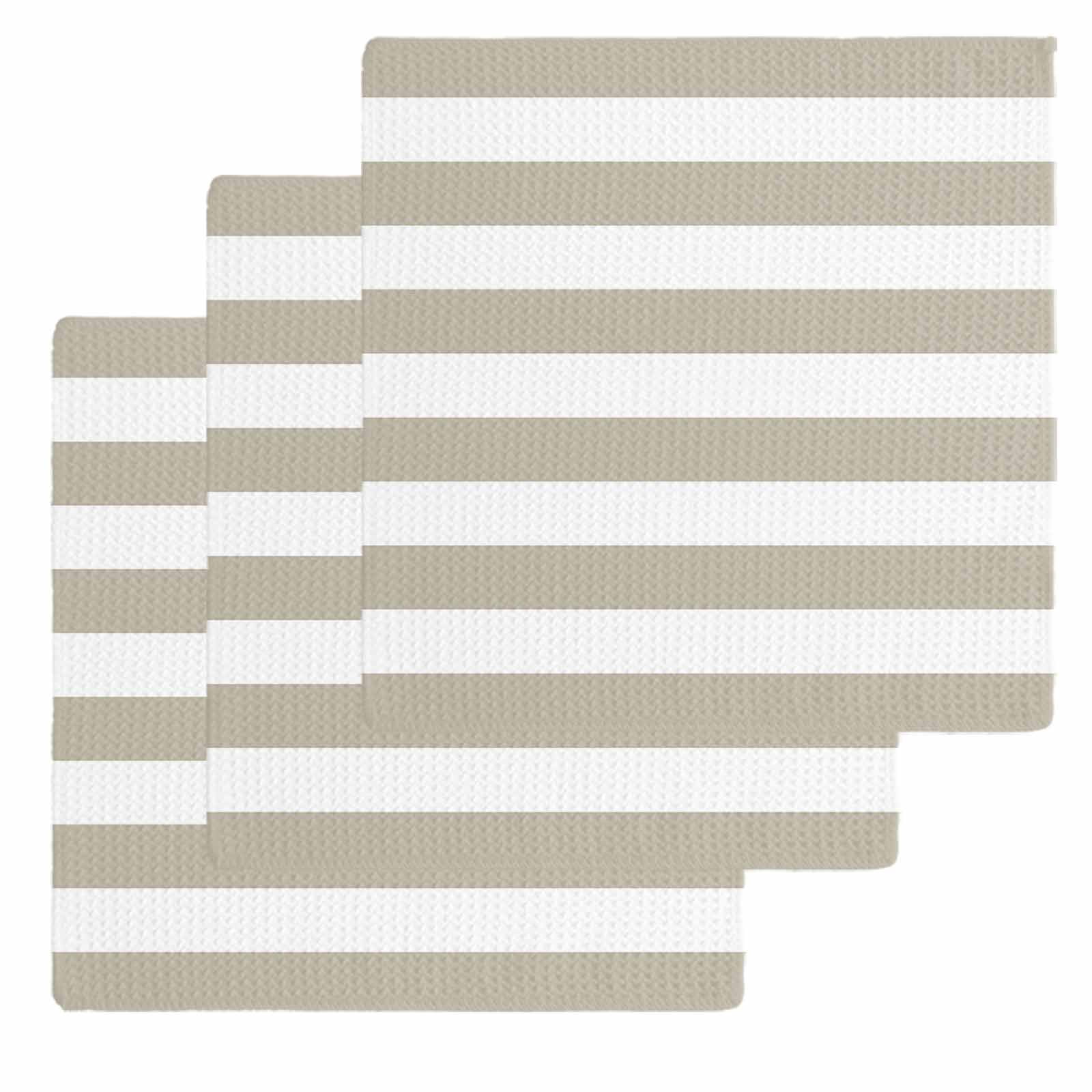Beige Stripes Kitchen Dish Towels for Drying Dishes Set of 3, Simple ...