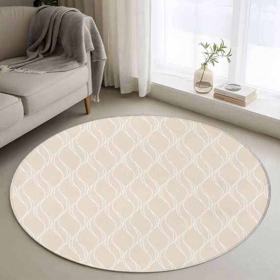Beige Stripes Line 3FT Round Area Rugs Country Abstract Art Waves ...