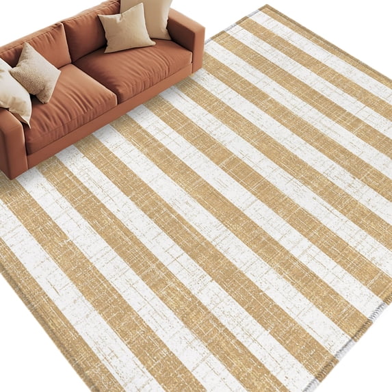 Beige Stripes Washable Living Room Rugs 5'x7', Modern Abstract Linens ...