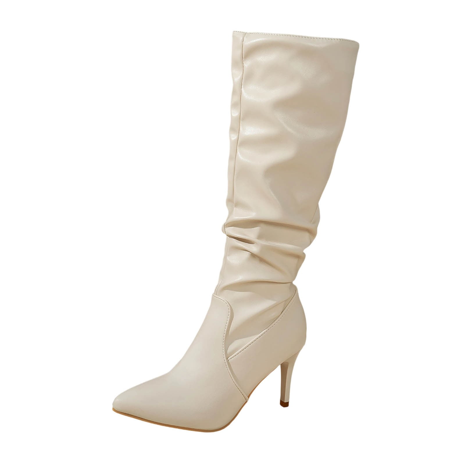 Beige Stylish Knee-High Boots For Women, Flat Heel For Comfort ...