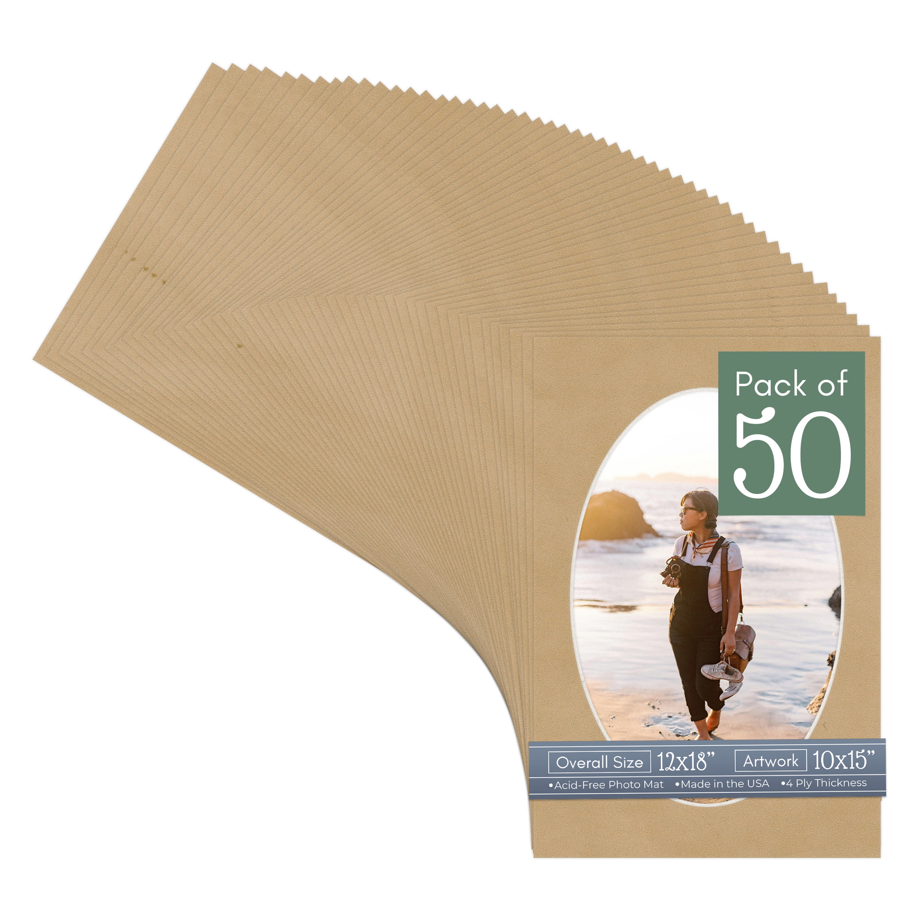 Beige Suede Picture Frame Mat for 12x18 Frames - Oval Opening for 10x15 ...