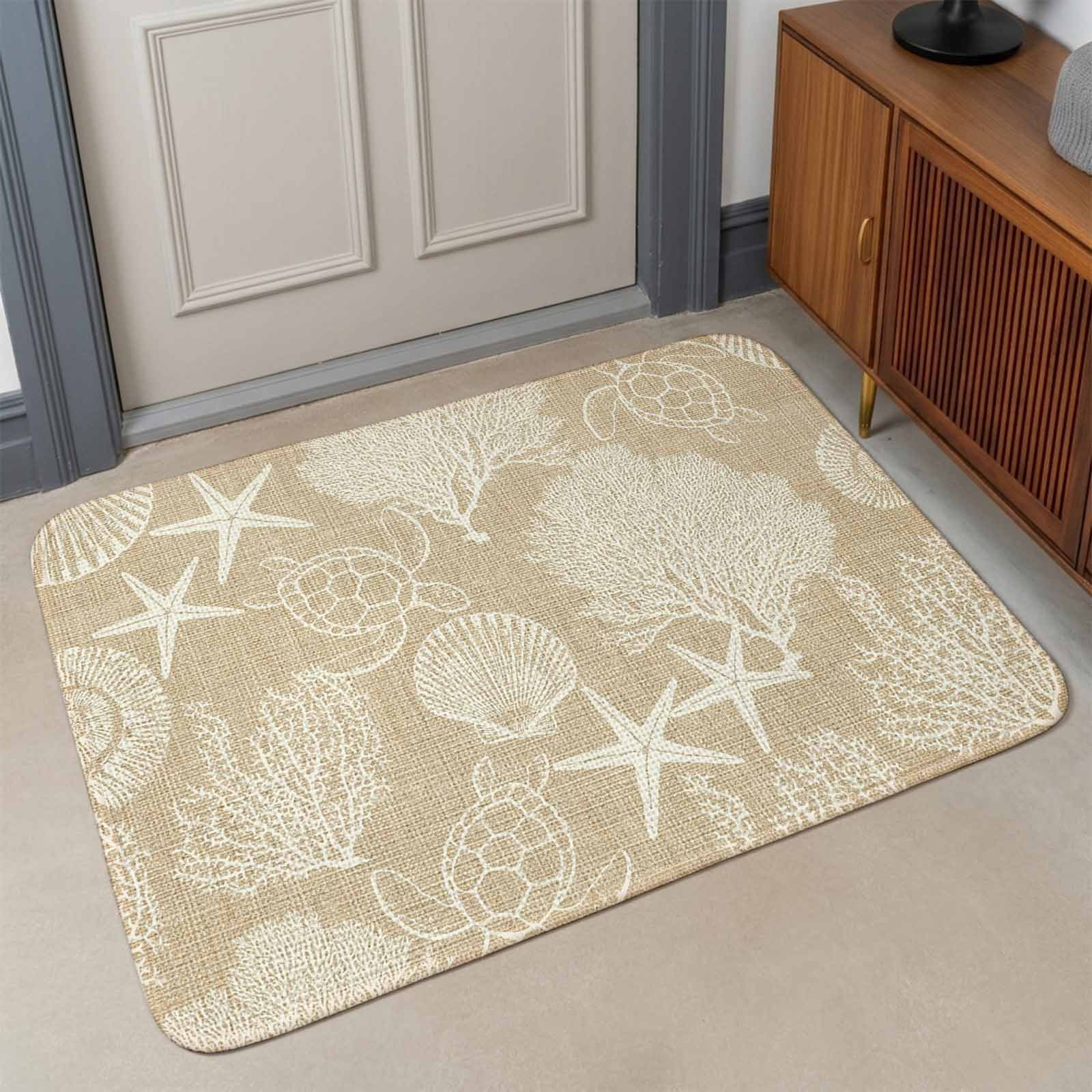 Beige Summer Front Door Mat Indoor Entrance, Sea Turtle Starfish Coral ...