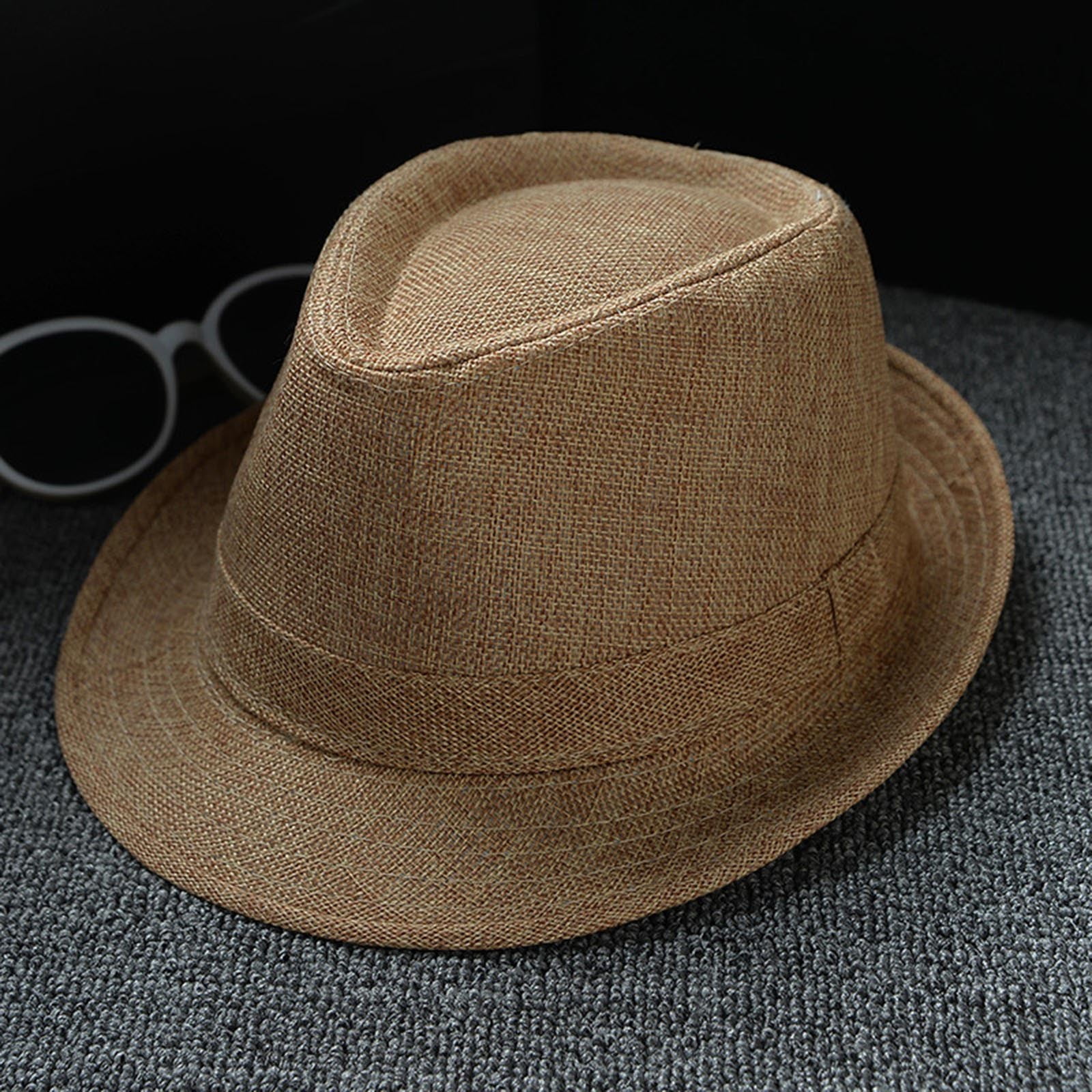 Beige Sun Hats Men and Women Retro Jazz Hat Soild British Sun Hat ...