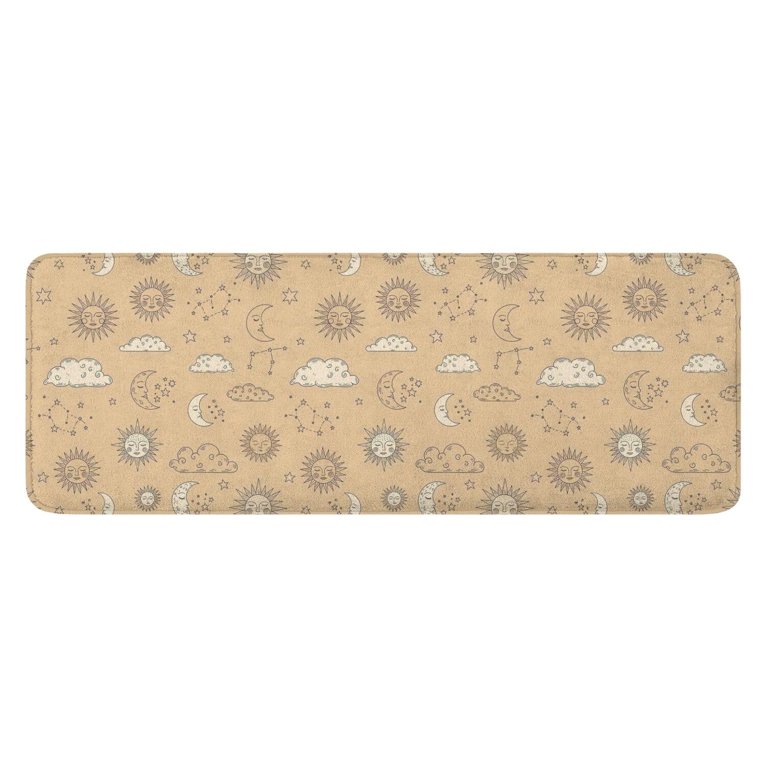 Beige Sun Moon Cloud Star Pattern Kitchen Rug Mat,Kitchen Runner Rugs ...