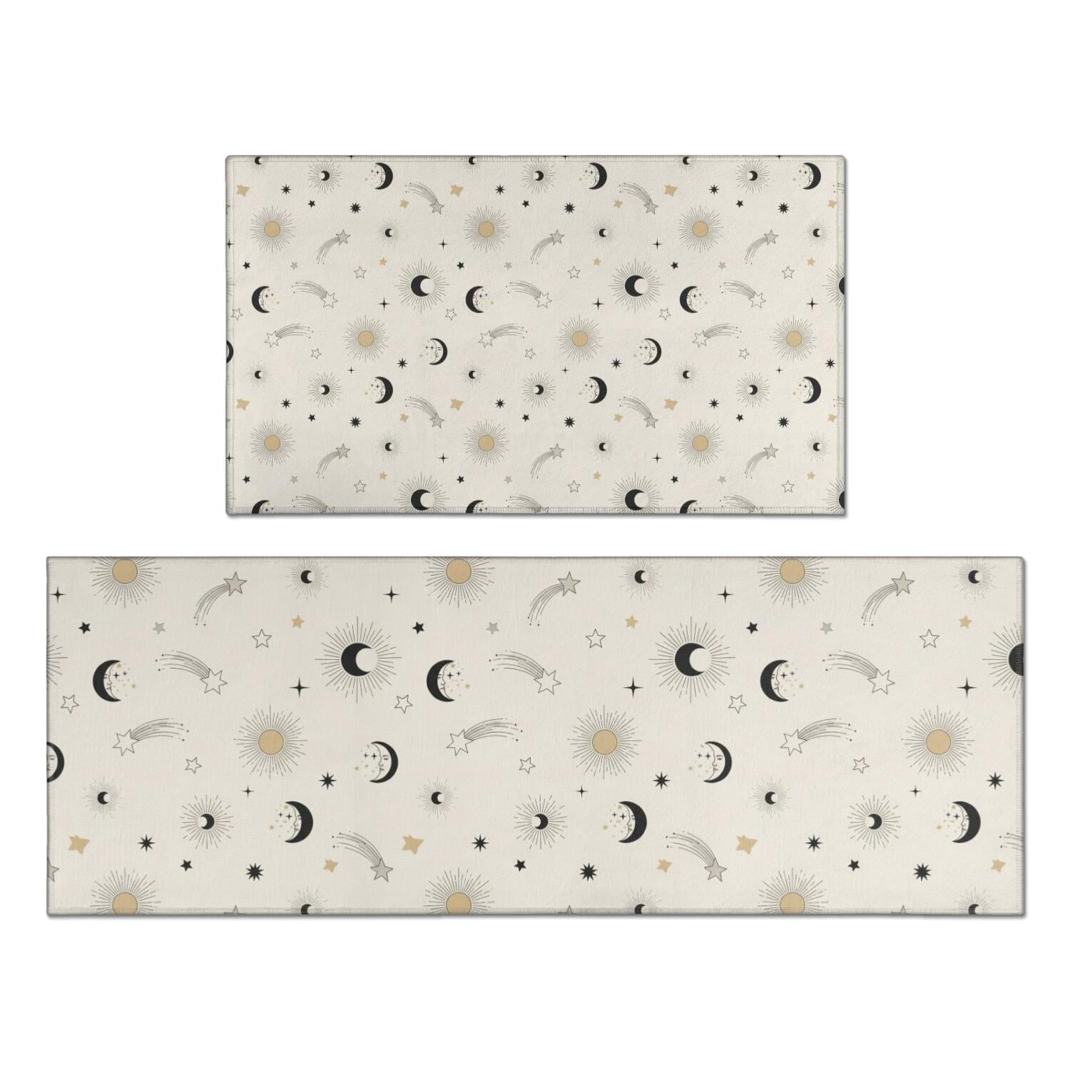 Beige Sun Moon Star Comet Pattern Kitchen Rugs Sets Of 2,Anti Fatigue Kitchen Mat Rugs Non Slip ...