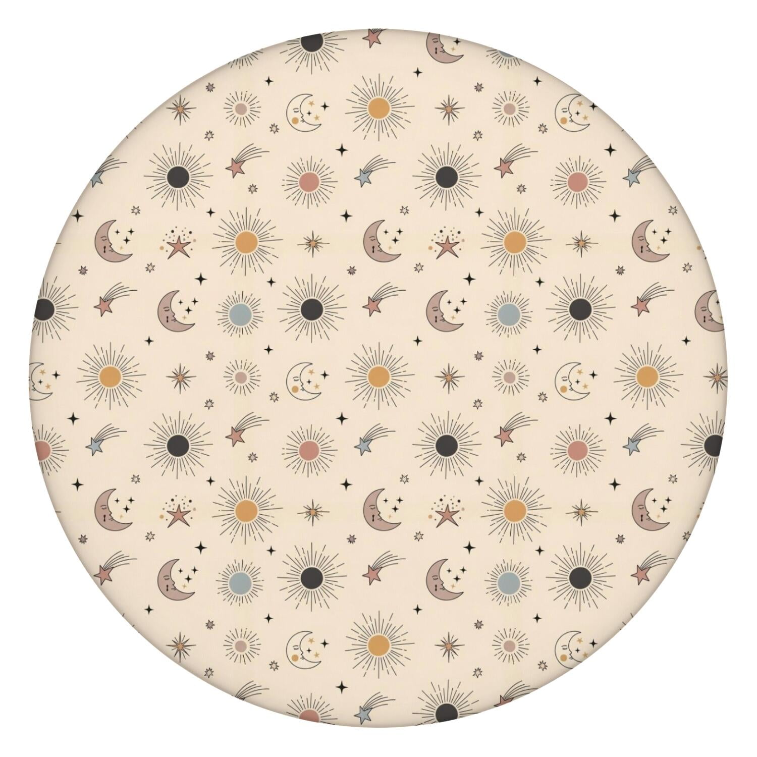 Beige Sun Moon Star Comet Pattern Round Fitted Tablecloth with Elastic ...