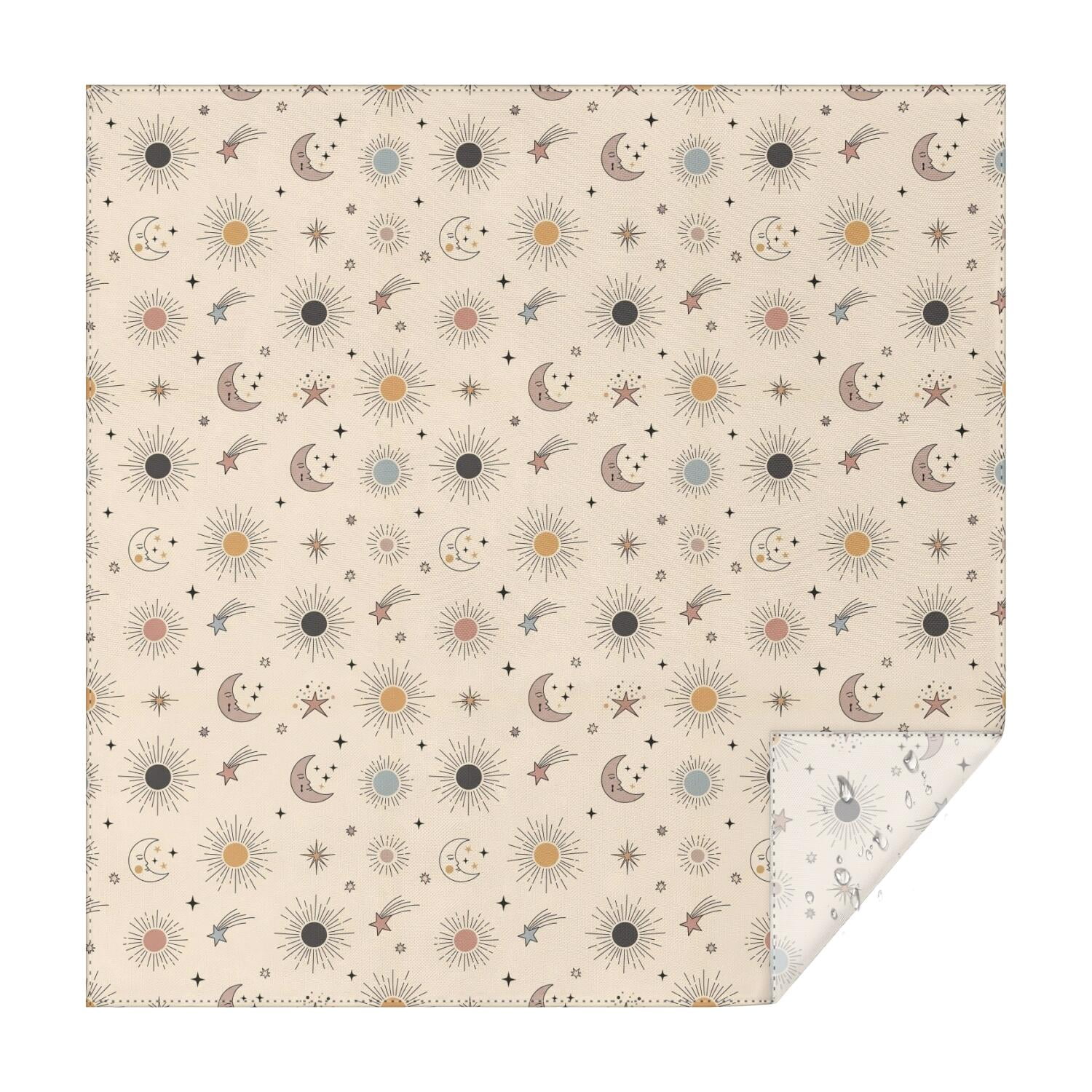 Beige Sun Moon Star Comet Pattern Square Tablecloth,Waterproof Square ...