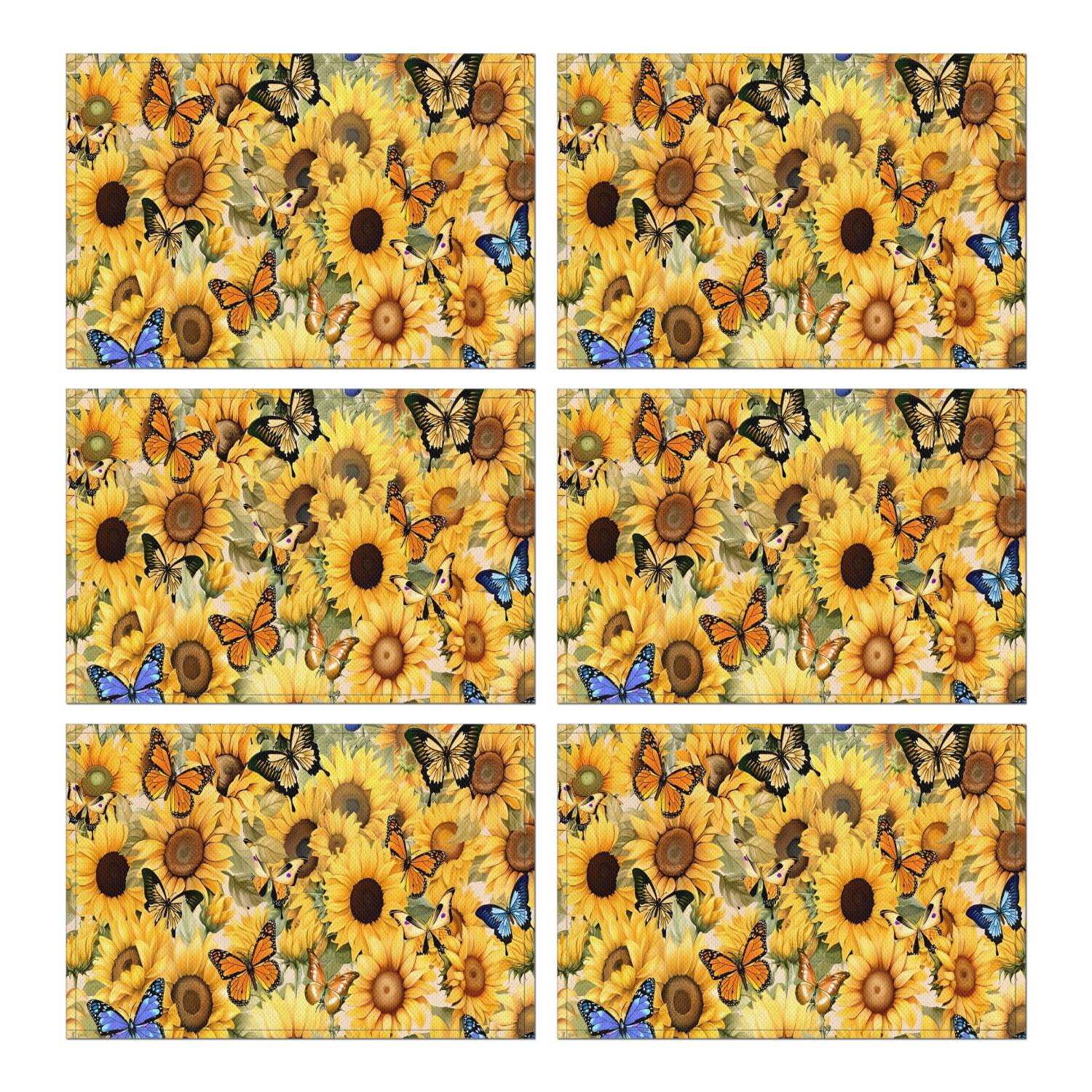 Beige Sunflower Butterfly Pattern Summer Placemats Table Placemats Set ...