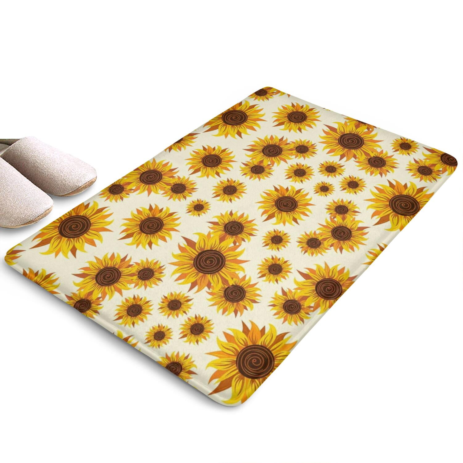 Beige Sunflower Pattern Flannel Non Slip Door Rugs,Washable Door Mats ...