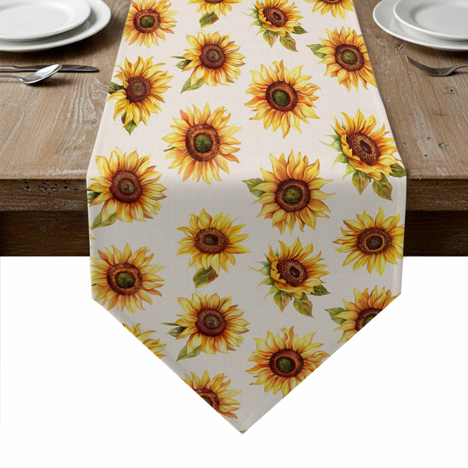 Beige Sunflowers Fall Table Runner Linen Burlap Table Runner 72 Inches ...