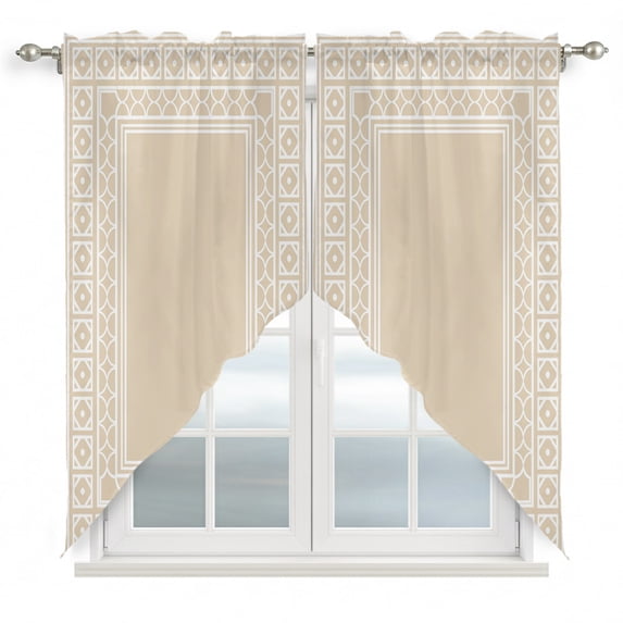 Beige Swag Curtain Valance for Window 2 Panels Boho Diamond Pattern ...