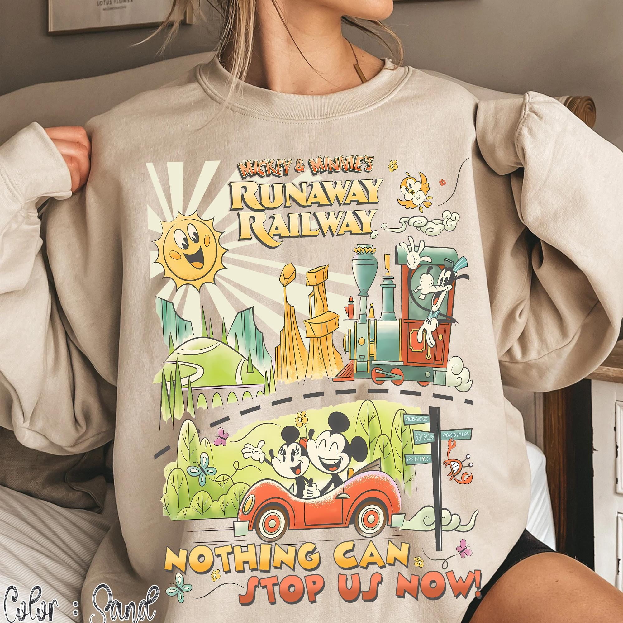 Beige Sweatshirt with Colorful Mickey & Minnie Graphic, "Mickey ...