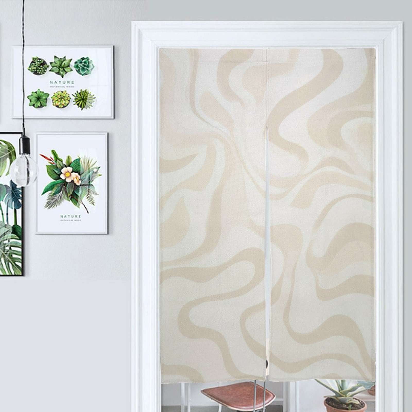 Beige Swirls Abstract Background Design Door Curtain Nordic Living Room ...