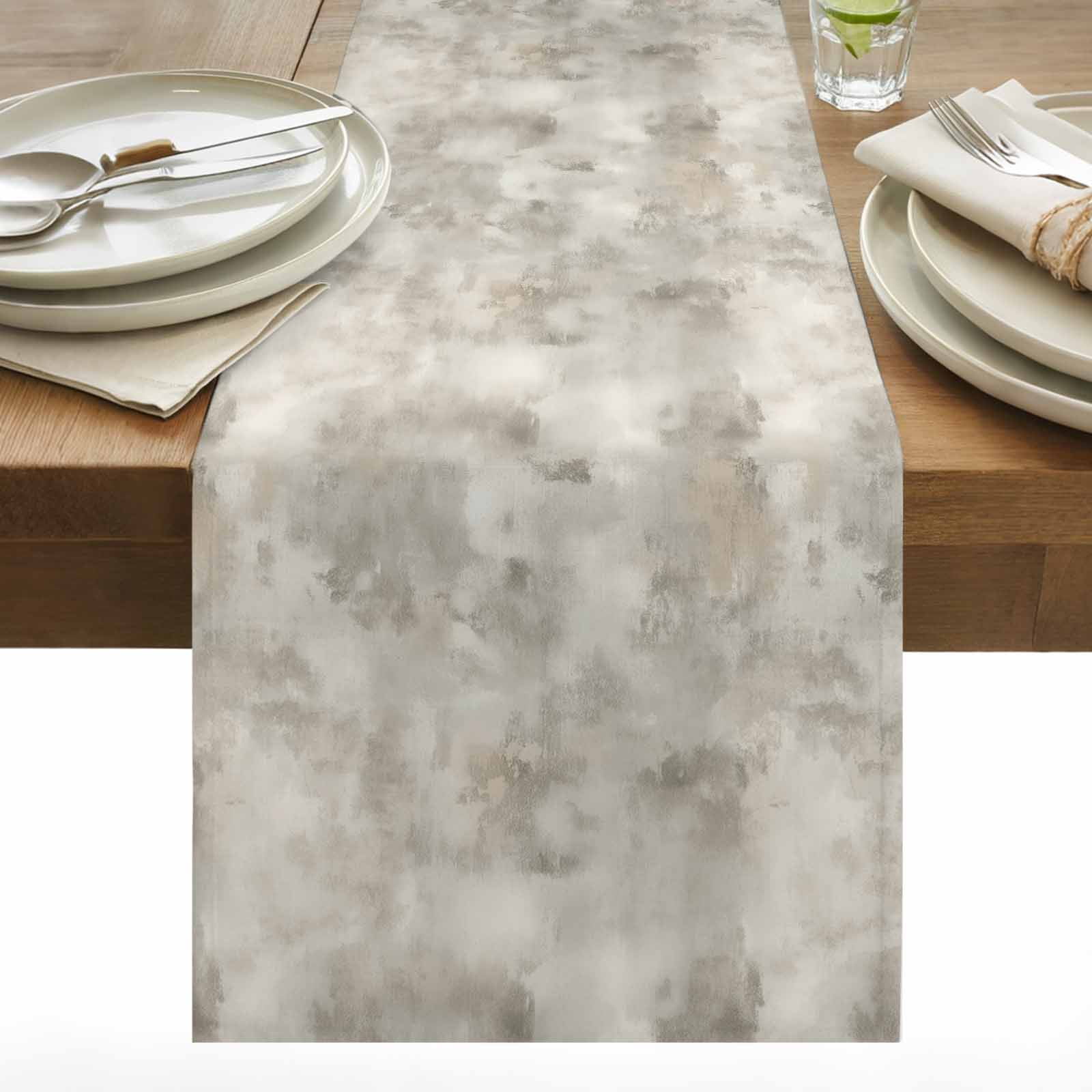 Beige Table Runner 13x48 inch Oil Painting Cotton Linen Dining Table ...