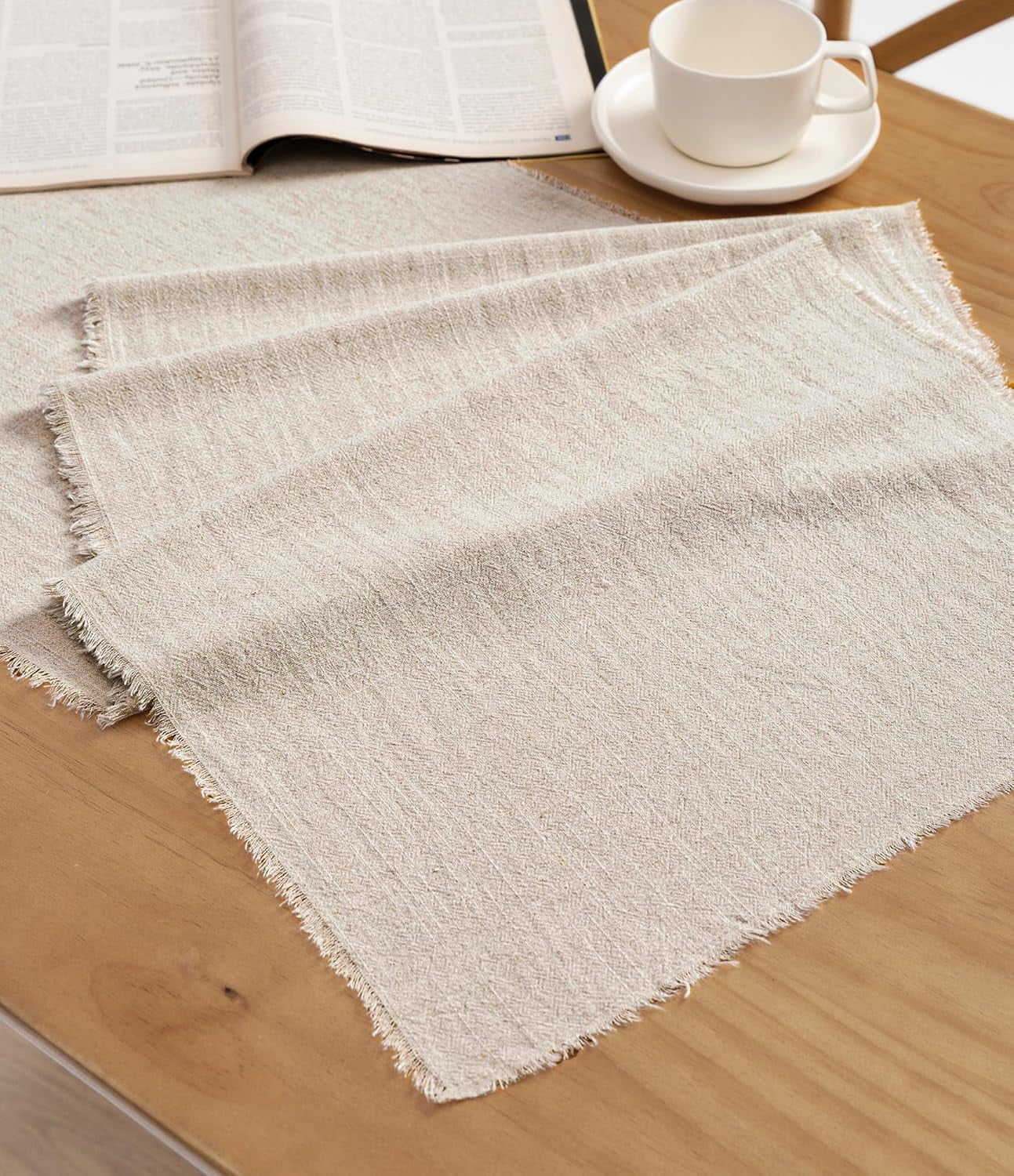 Beige Table Runner 14 x 72 Inches Long Slub Texture Cotton Linen Table ...