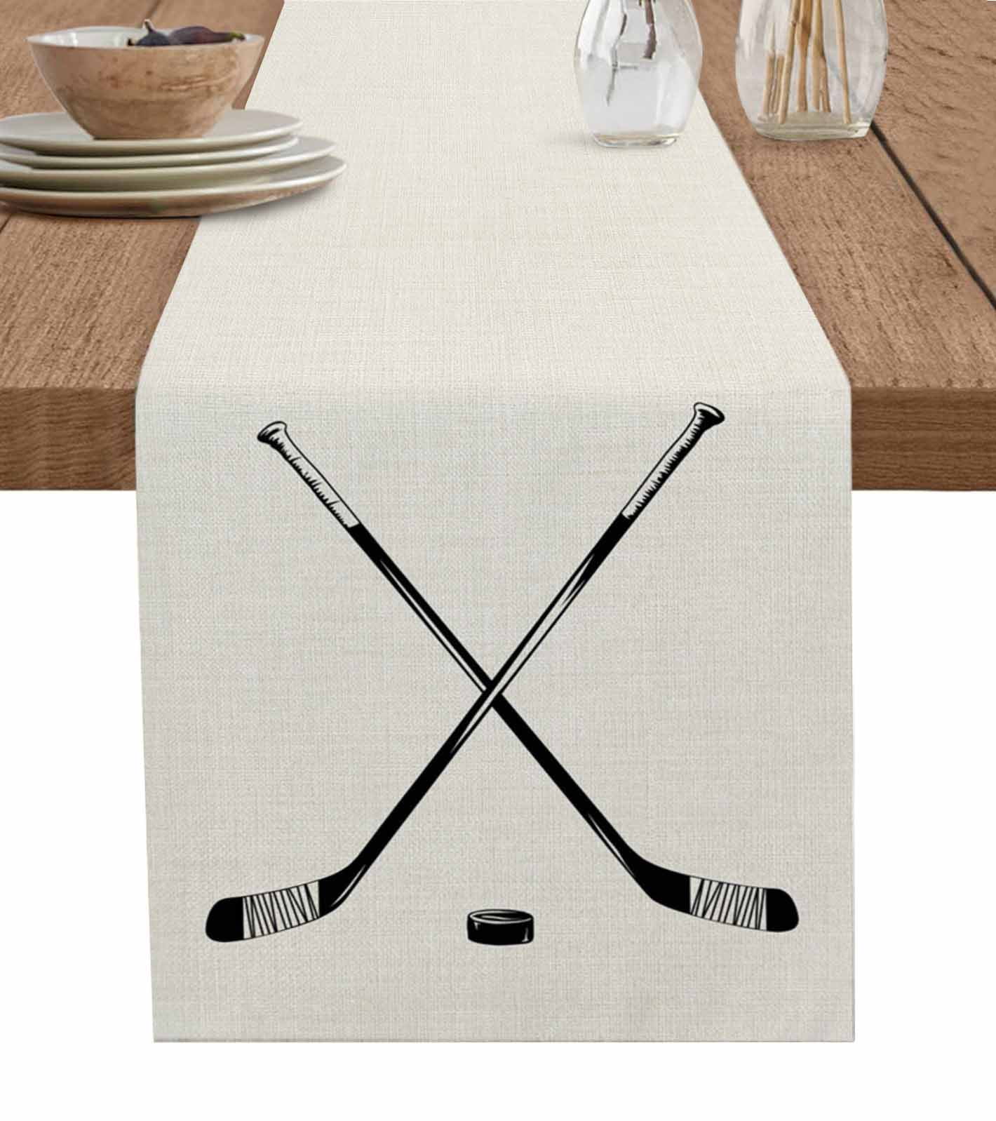 Beige Table Runner 70 Inches, Simple Gradient Ice Hockey Funny Sport ...