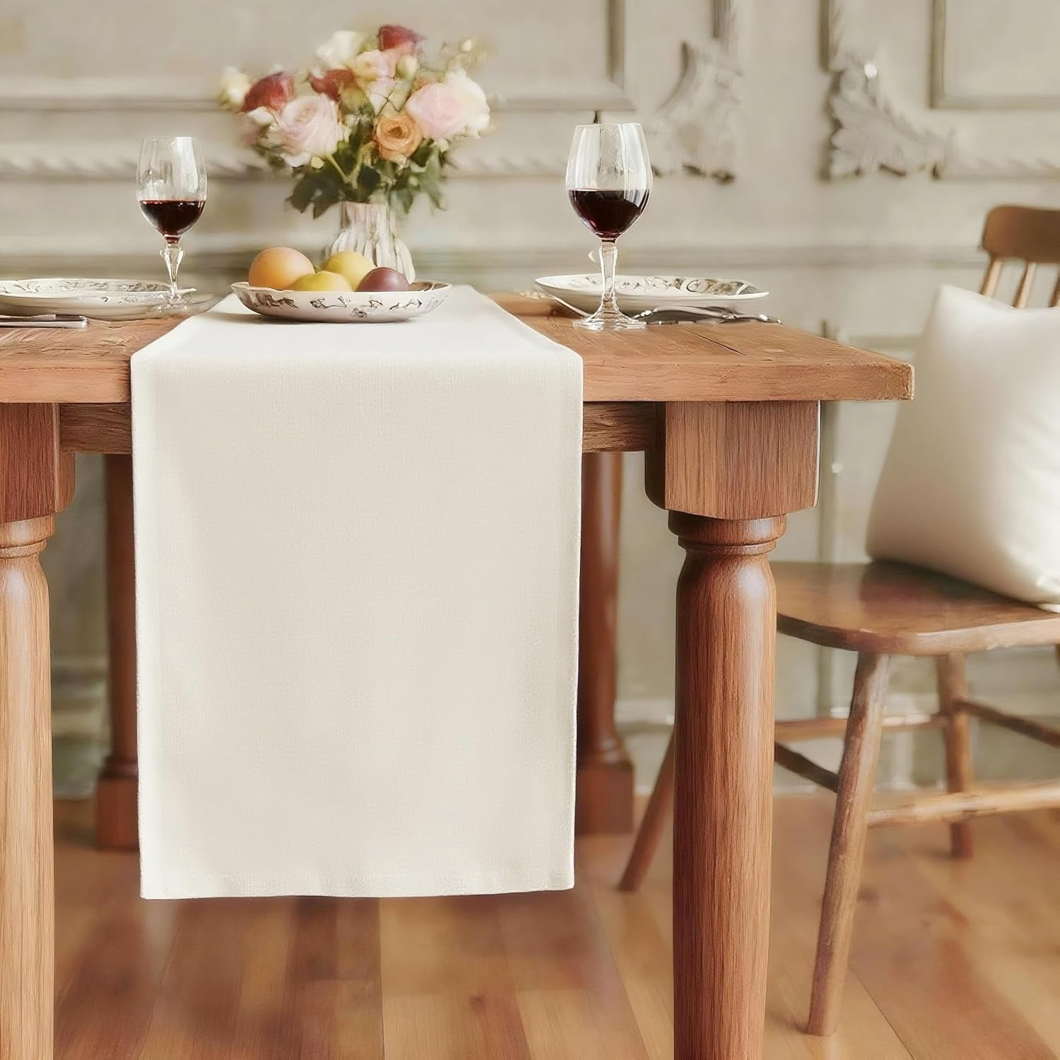 Beige Table Runner 90 Inch Long - Waterproof 210GSM Washable Reusable ...
