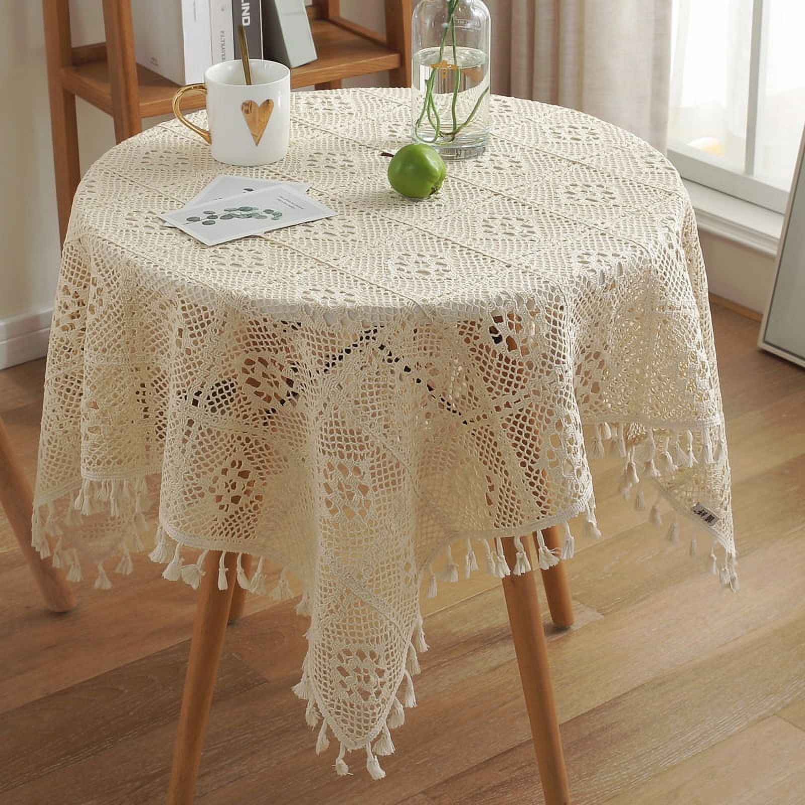 Beige Tablecloth Crochet Tablecloths Lace Handmade Doily Cotton Table ...