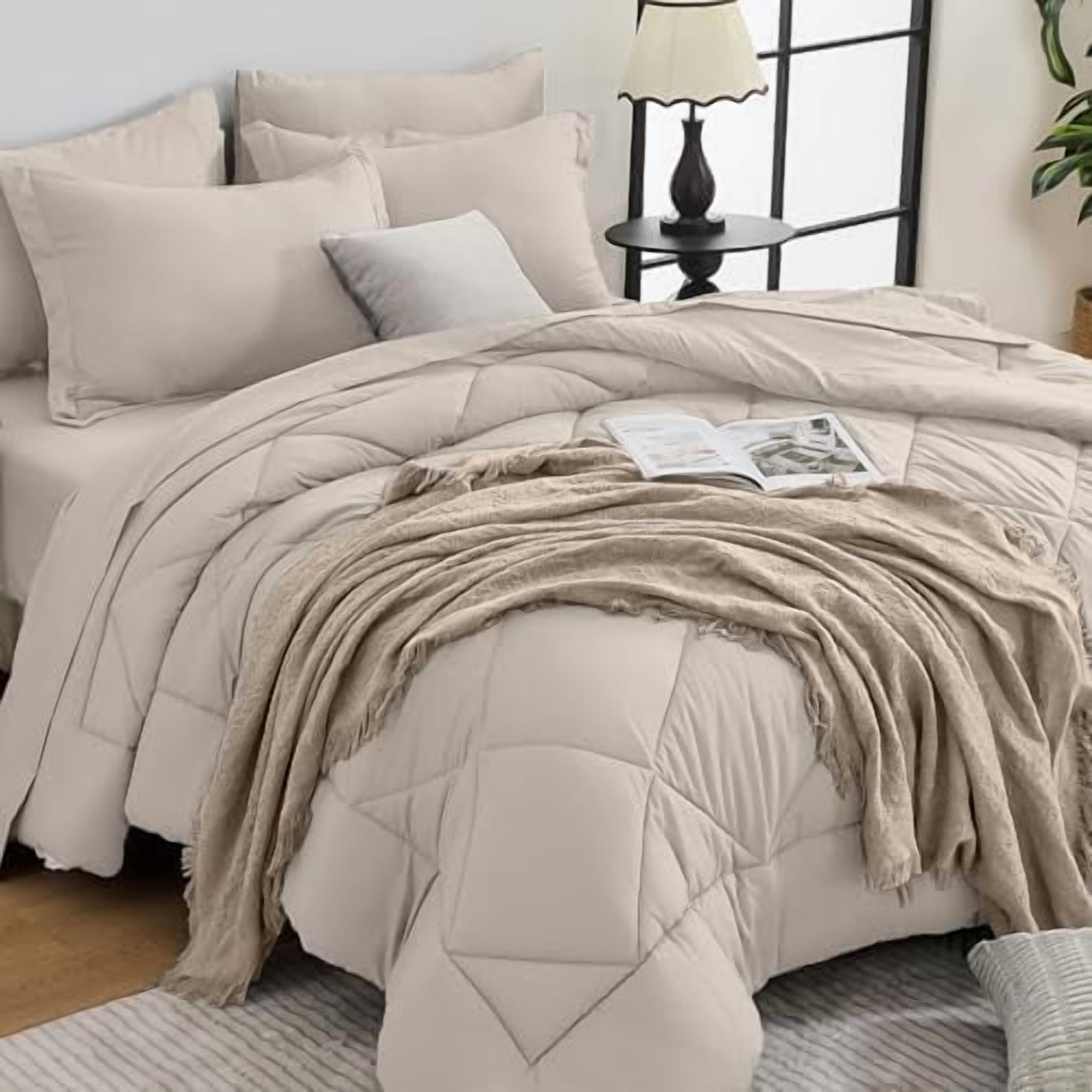 Beige Tan Twin-XL Comforter Set - 5-Piece All Season Bed in a Bag Twin ...